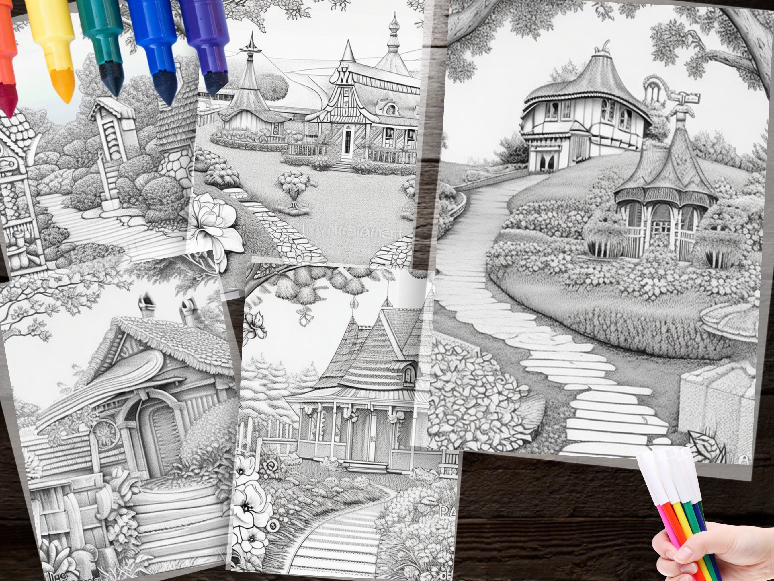 280 Fantasy Village Coloring Pages Printable Digital Download for ...