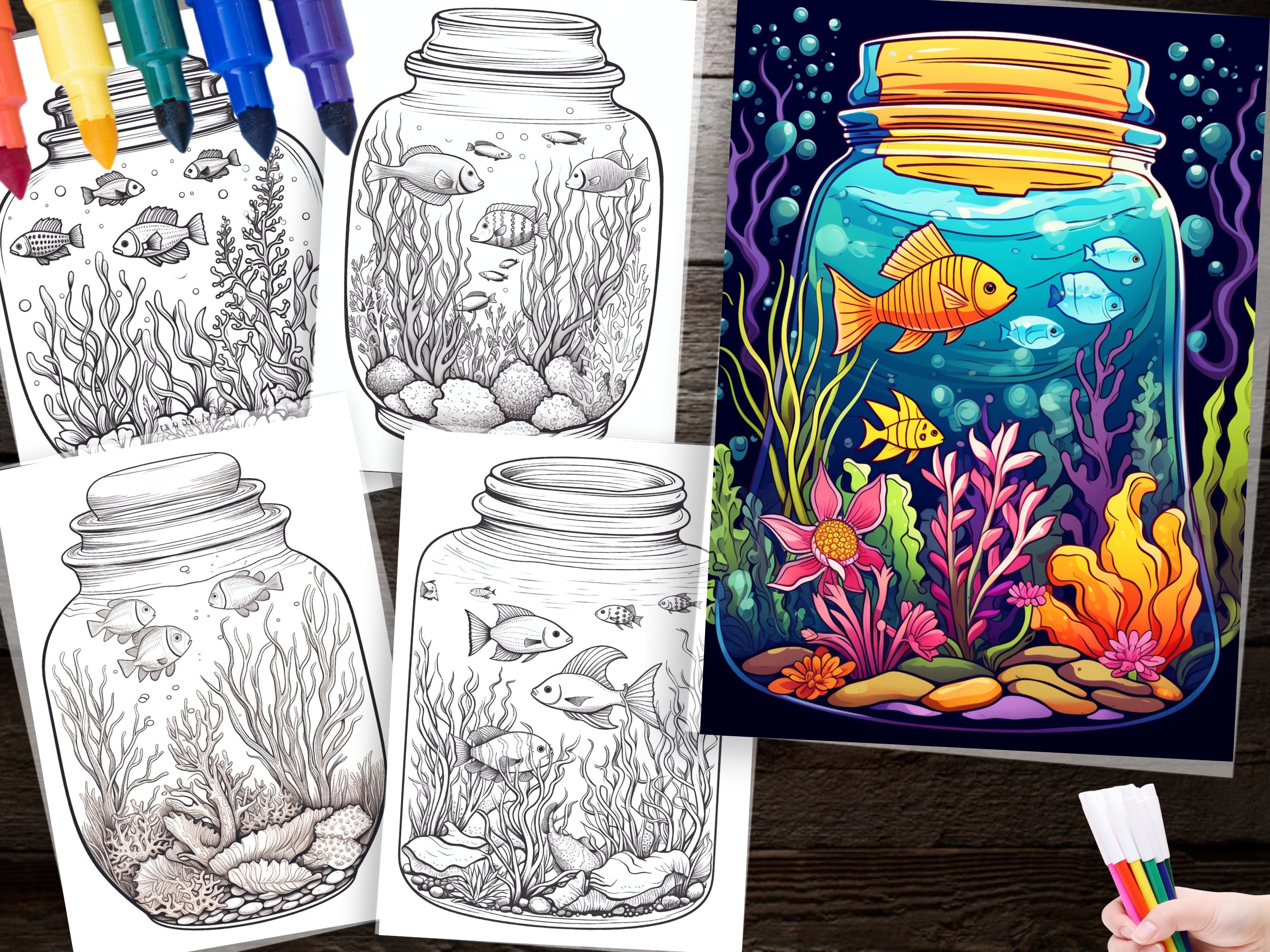 200 Marine Word in Jar Coloring Pages Relaxing and Engaging Designs ...