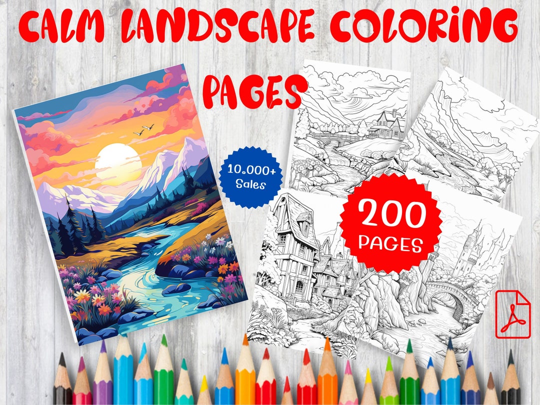 200 Calm Landscapes Coloring Book for Adults With Beautiful Designs of ...