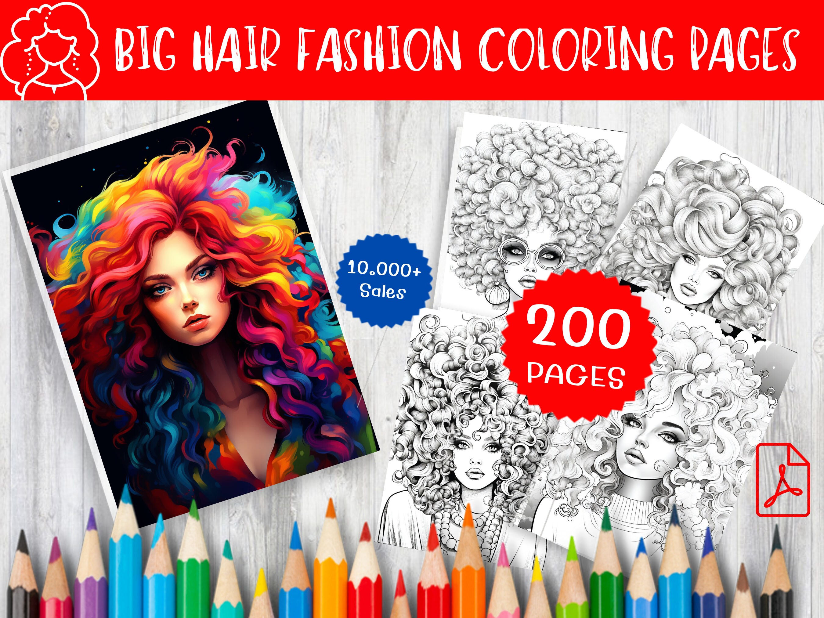 200 Big Hair Fashion Coloring Pages - Trendy Hairstyle for Creative Fun ...
