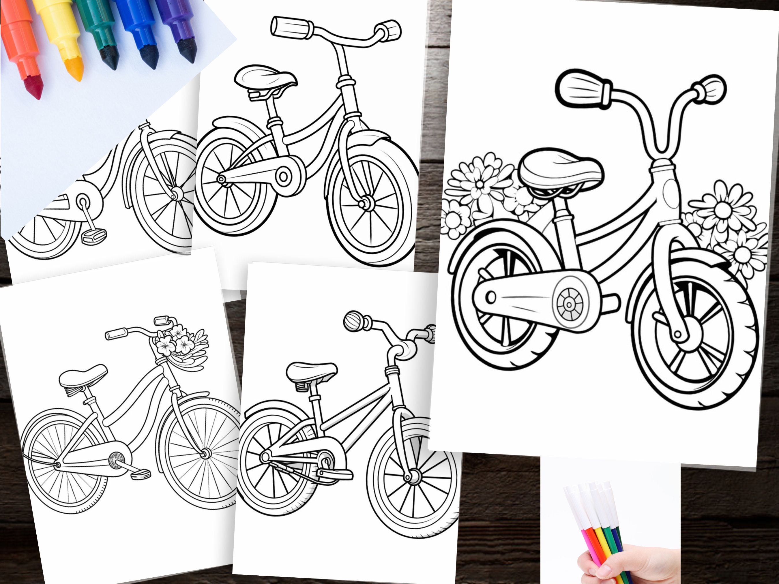 150 Bicycle Coloring Book Pages for Kids Instant Download, PDF ...