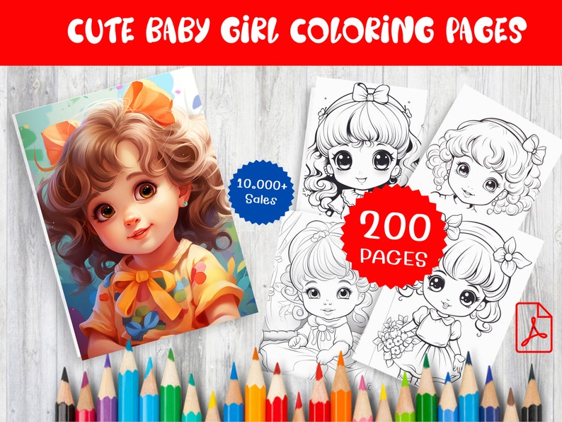 200 Cute Baby Girl Coloring Pages Instant Download PDF for All Ages ...
