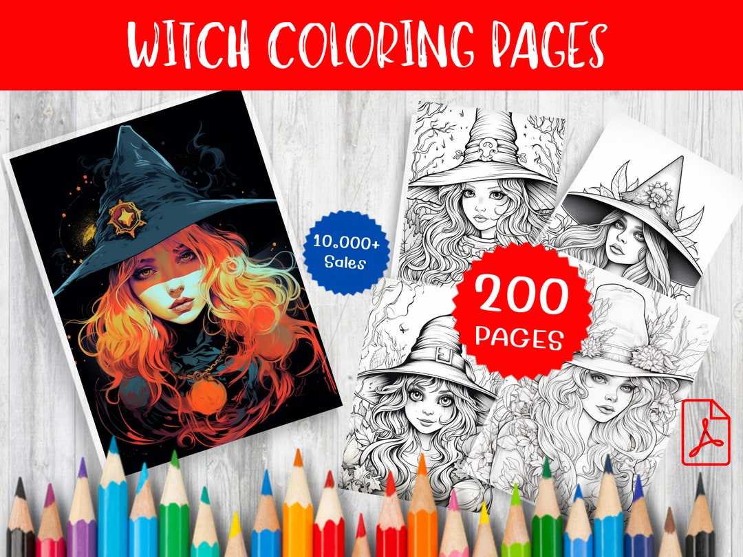 200 Witch Coloring Pages - Printable Halloween Art (digital Download ...