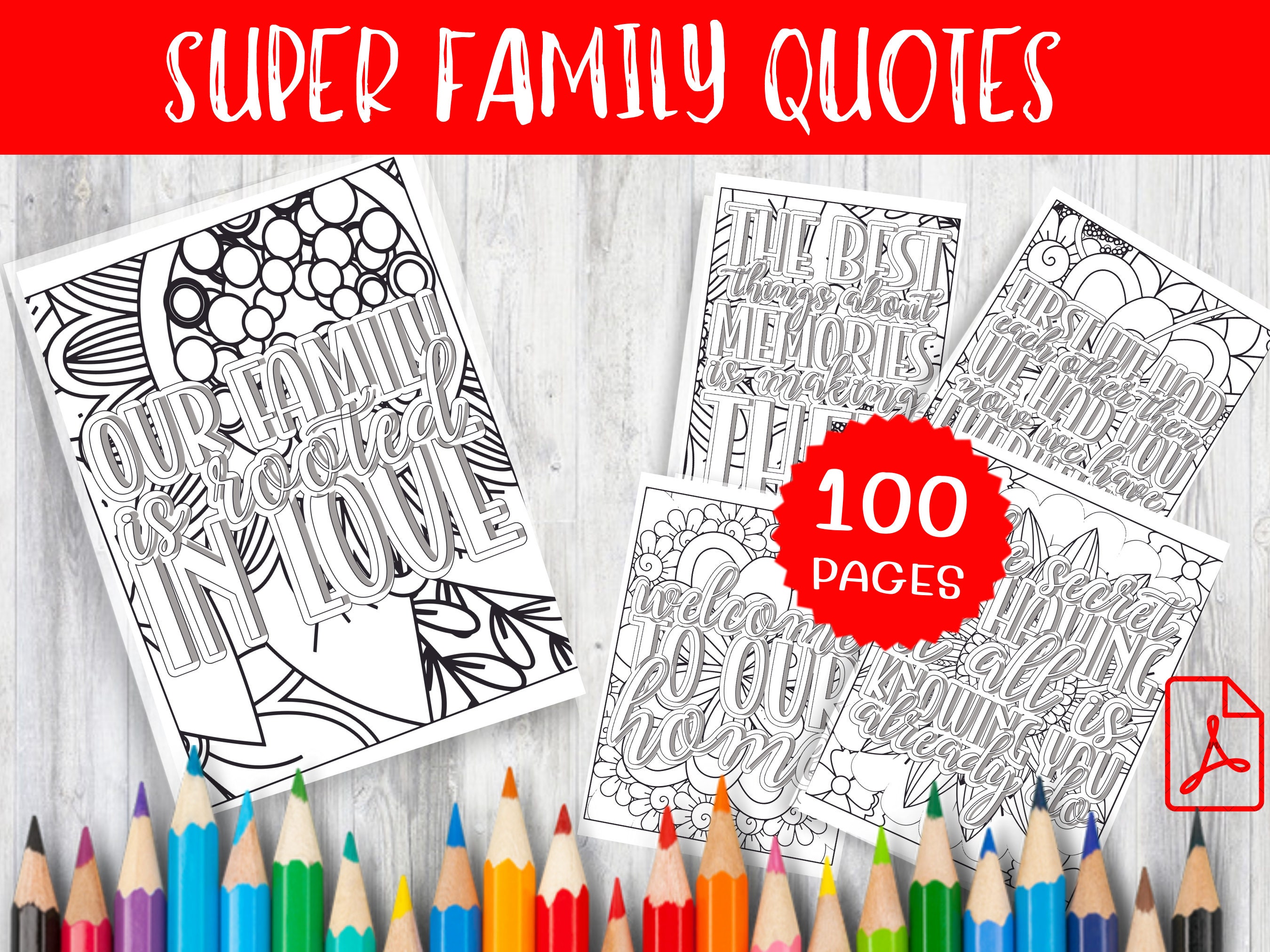 100 Super Family Quotes Coloring Page Fun Designs for Relaxation ...