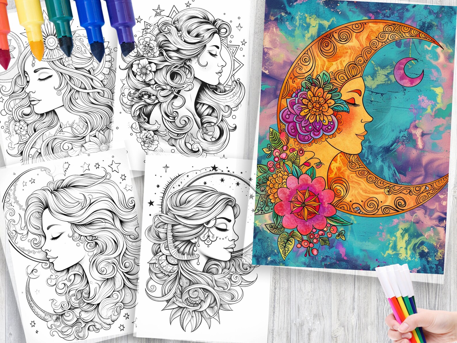140 Boho Chic Moon Coloring Pages - Mystical Celestial Art for ...