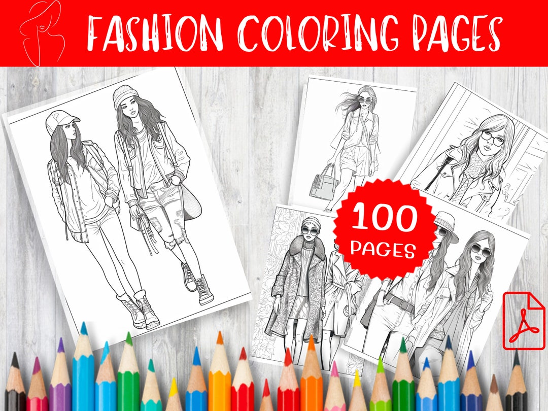 100 Fashion Coloring Pages, Trendy Designs (printable PDF) - Etsy