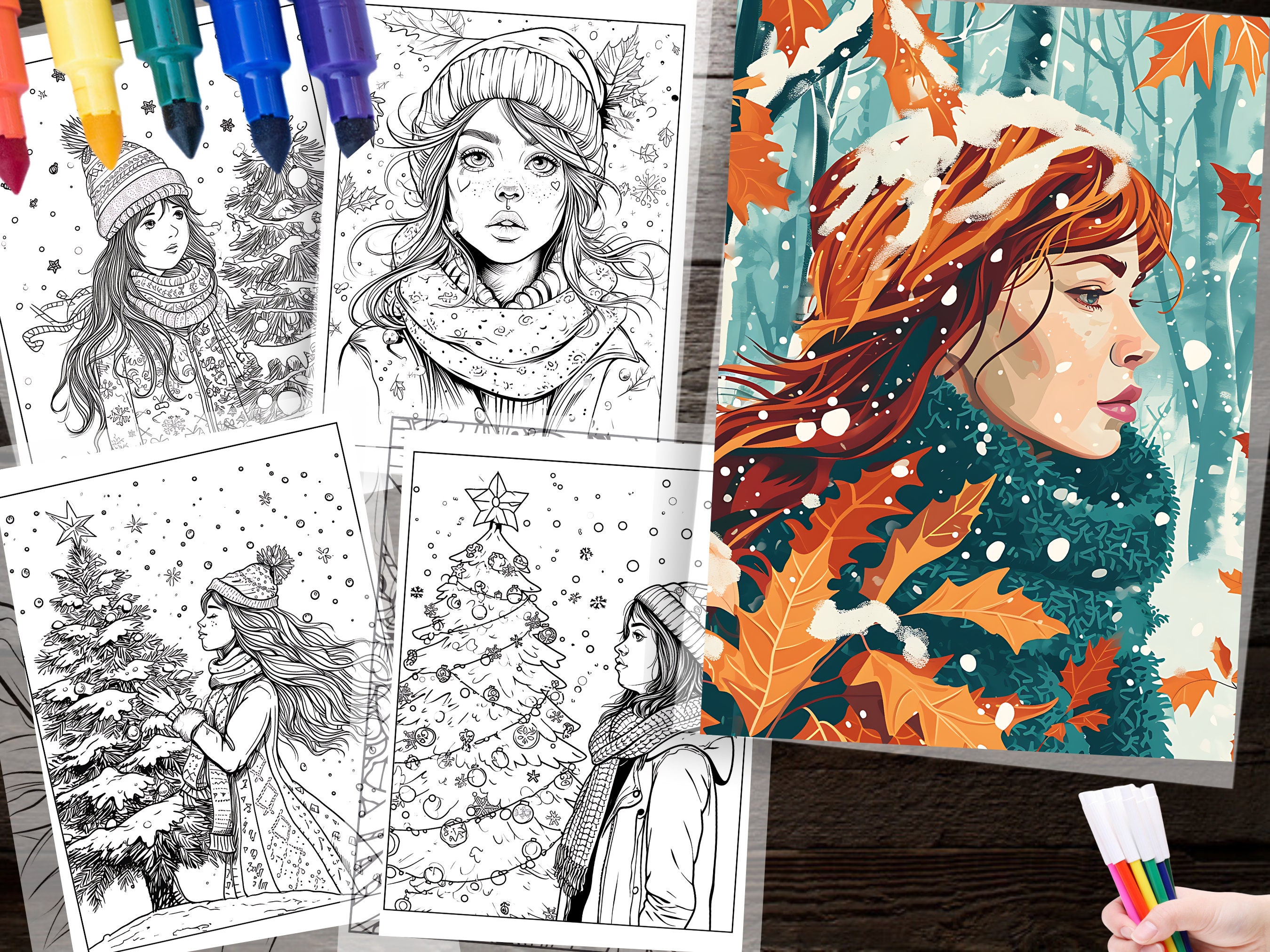 100 Winter Girl Coloring Pages – Holiday Festive Designs (digital ...
