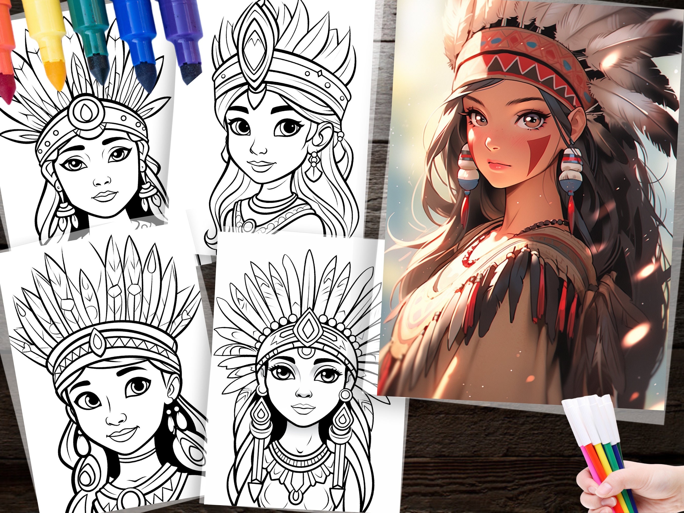 300 Native American Girls Coloring Pages Beautiful Illustrations for ...