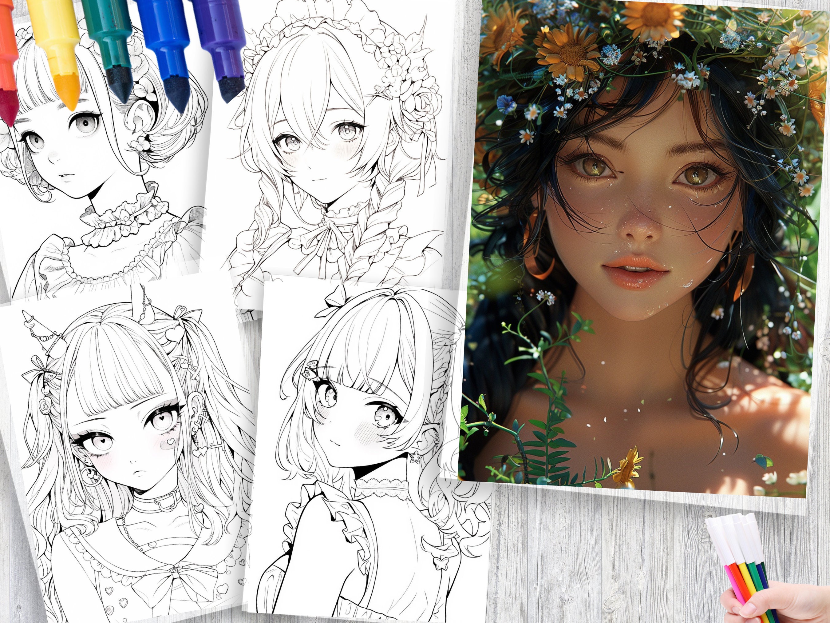 160 Anime Girl Coloring Pages, Relaxing Art (PDF) - Etsy UK