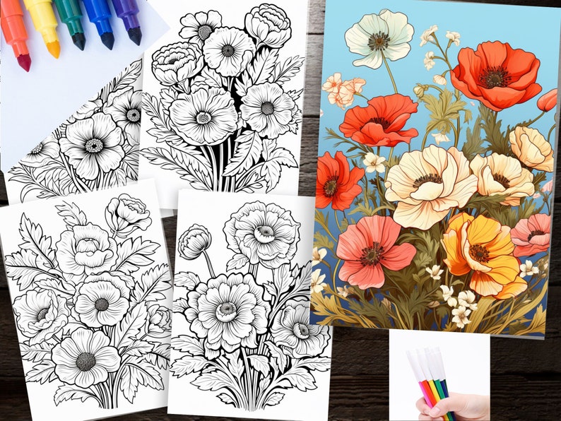 200 Flower Coloring Sheets for All Adults Kids Printable PDF - Etsy