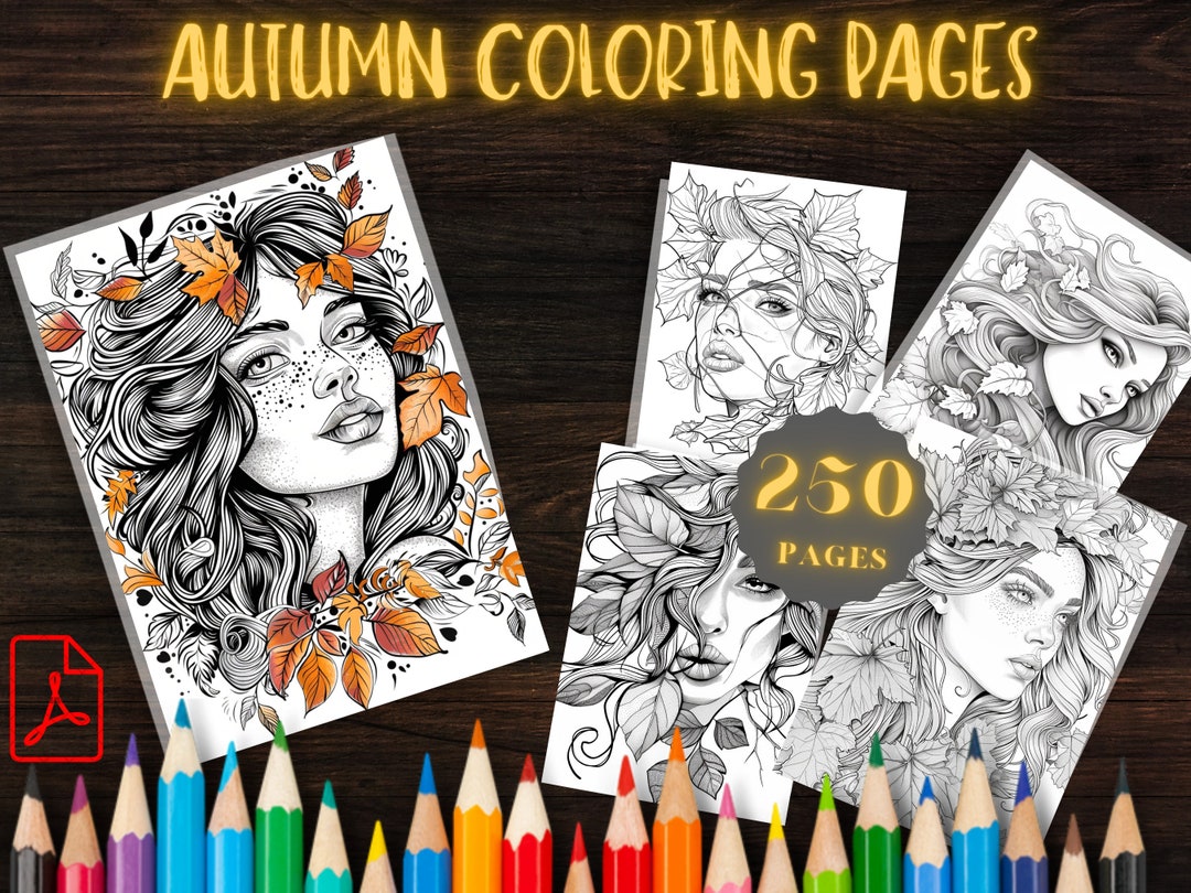 250 Autumn Girl Coloring Page Whimsical Fall Designs for Relaxation ...