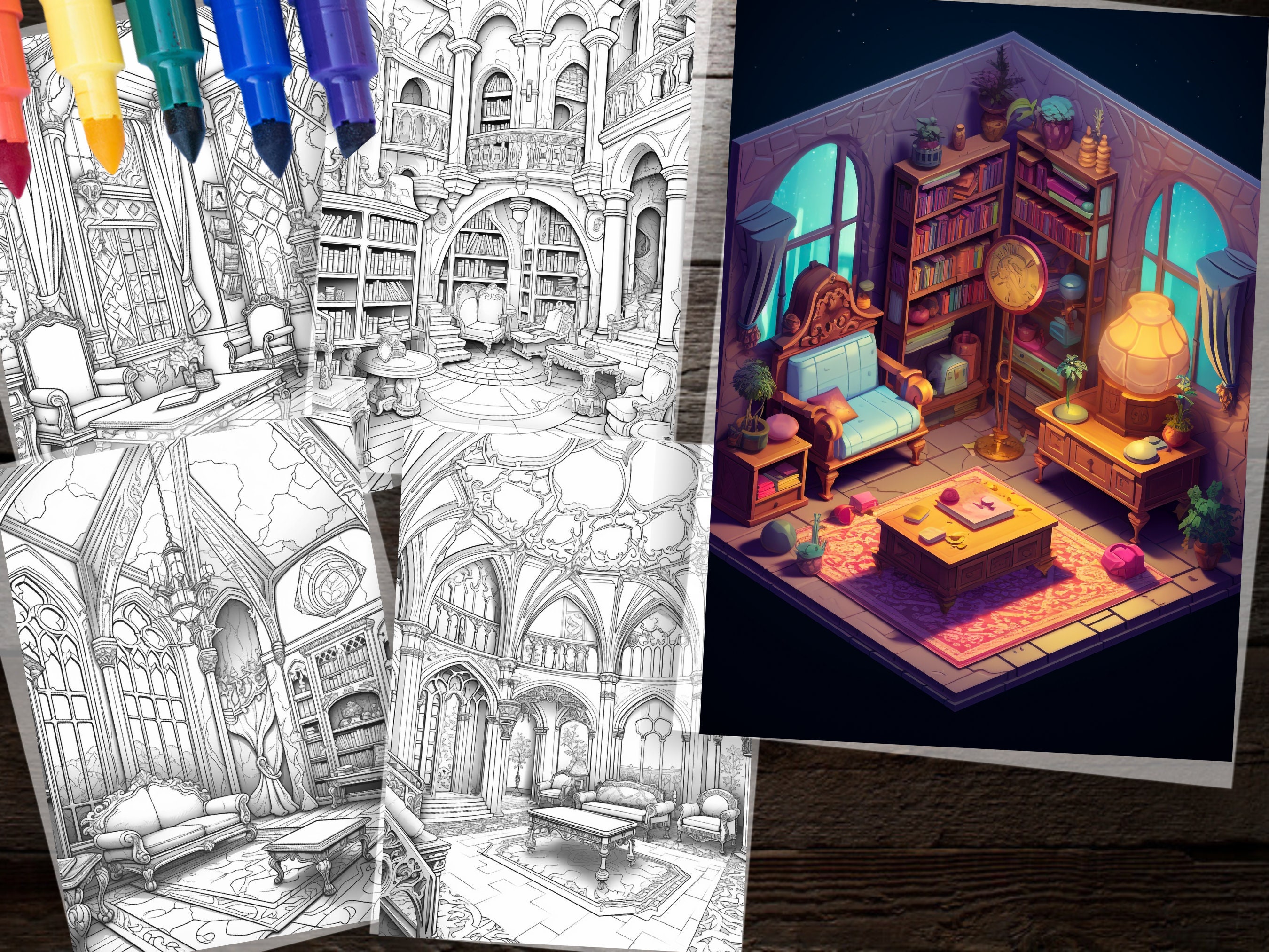 150 Fantasy Isometric Room Coloring Page for Creative Minds Printable ...