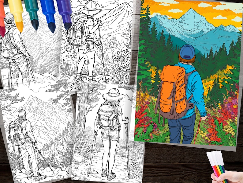 150 Hiking Adventure Coloring Pages for Adults and Kids Nature Inspired ...