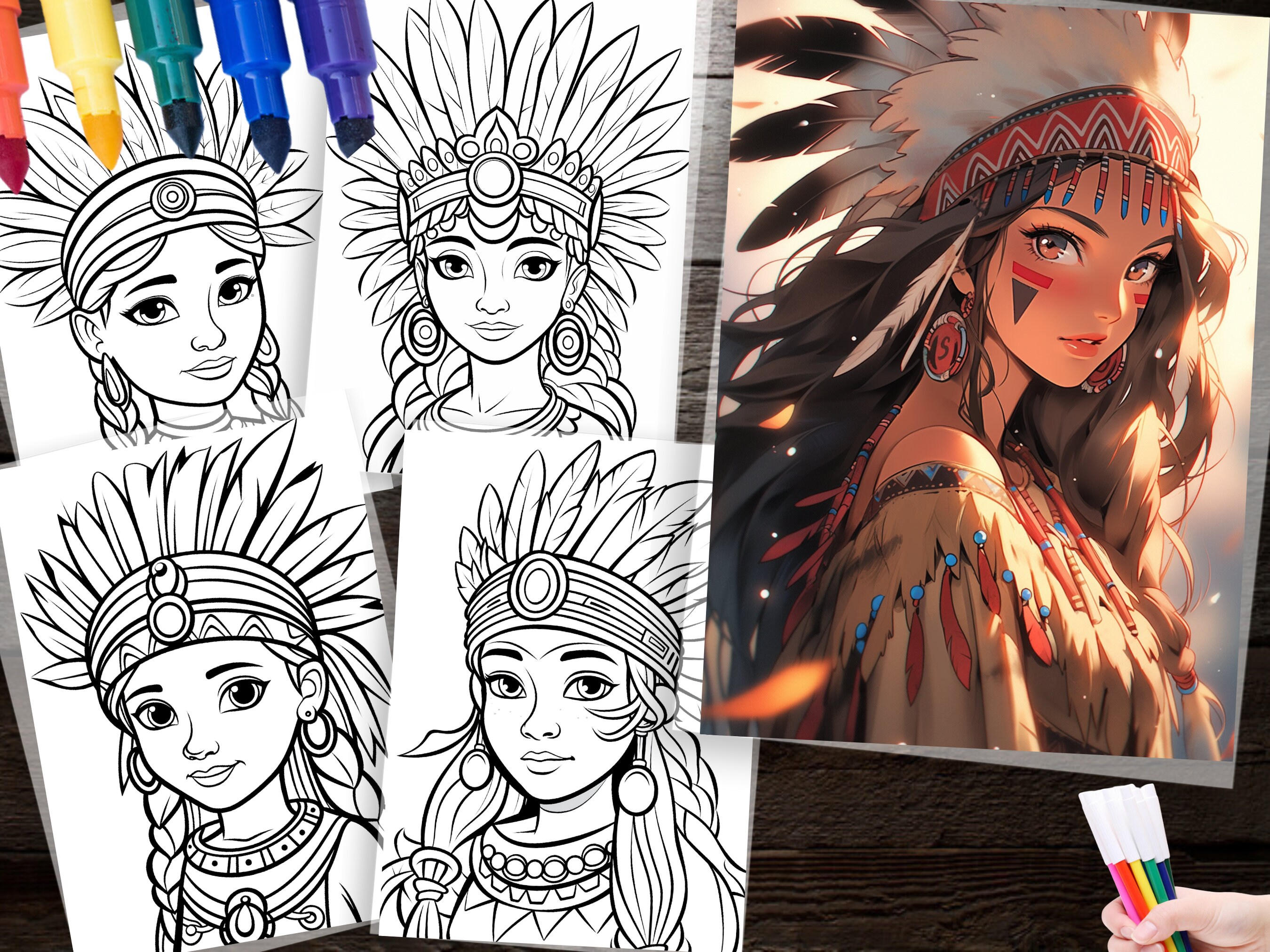 300 Native American Girls Coloring Pages Beautiful Illustrations for ...