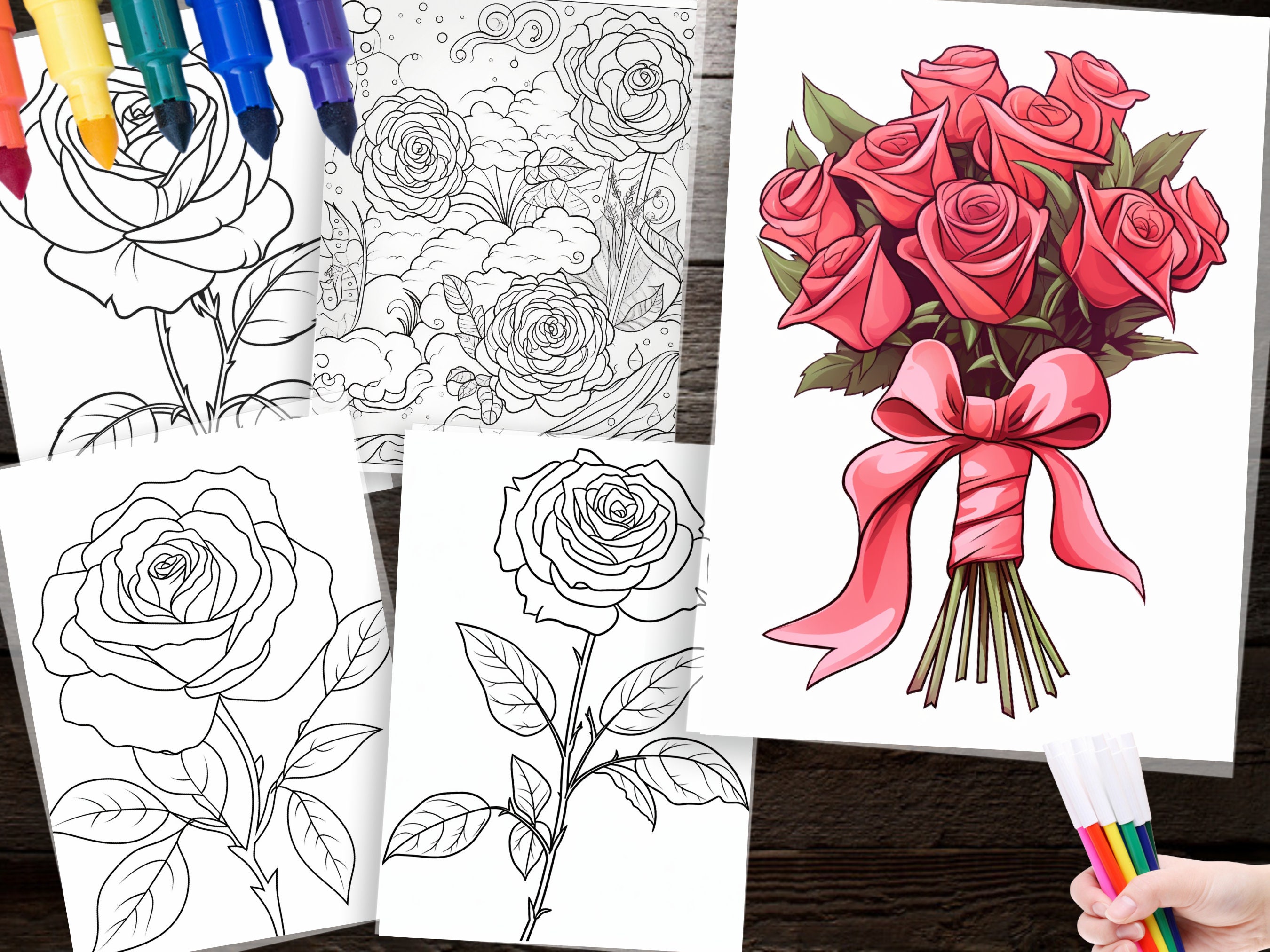 40 Beautiful Rose Flower Coloring Pages - Printable Floral Designs for ...