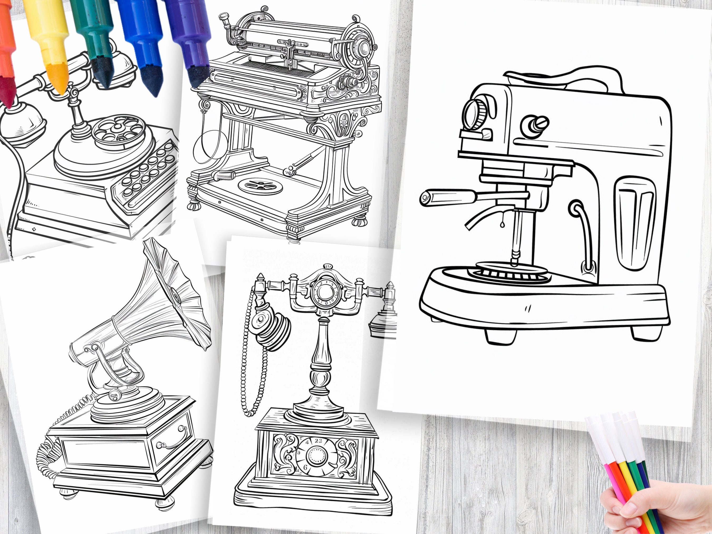 100 Nostalgic Coloring Pages Vintage Art Stress Relief Printable ...