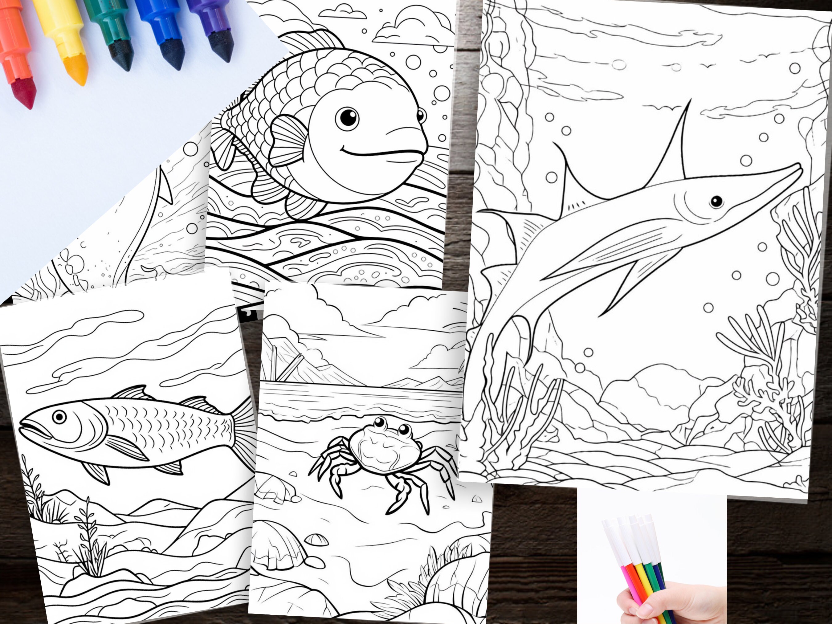 220 Sea Animals Coloring Pages for Kids and Adults Ocean Life Printable ...