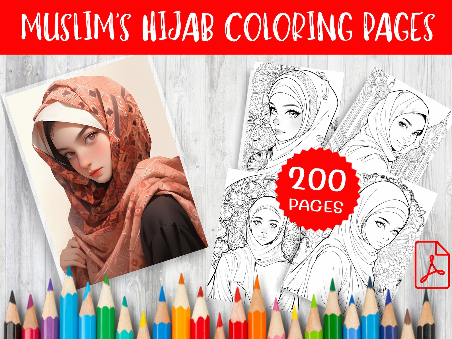 Muslim Women Hijab Coloring Pages – 200 Unique Islamic Art Designs (PDF ...