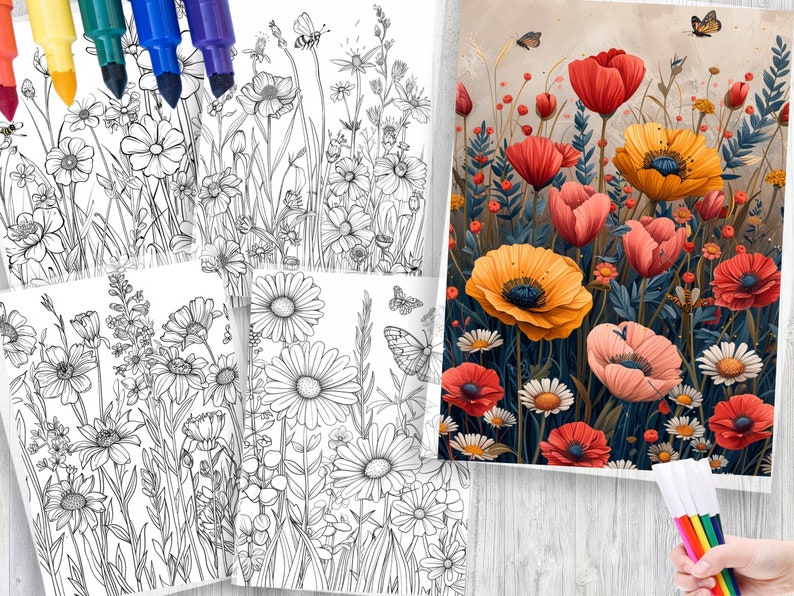 130 Wild Flower Coloring Pages Intricate Designs for Relaxation and ...