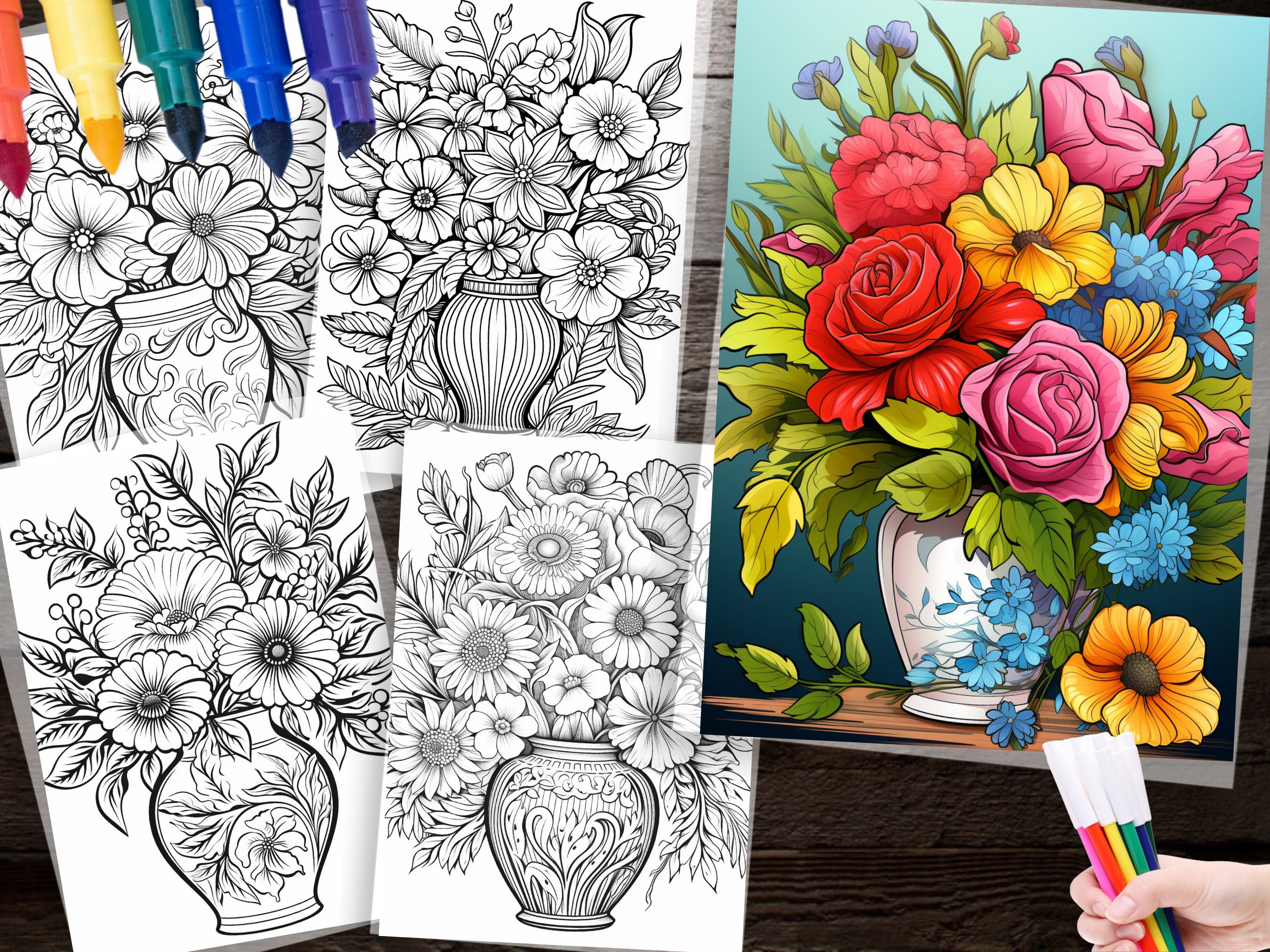 220 Flowers Vase Coloring Pages - Beautiful Floral Designs for ...