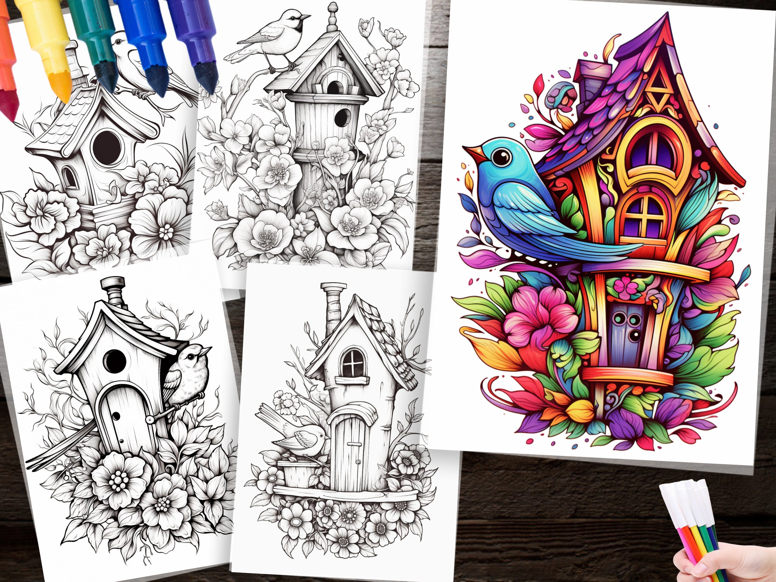 200 Birdhouse Coloring Pages for Relaxation and Creativity Printable ...