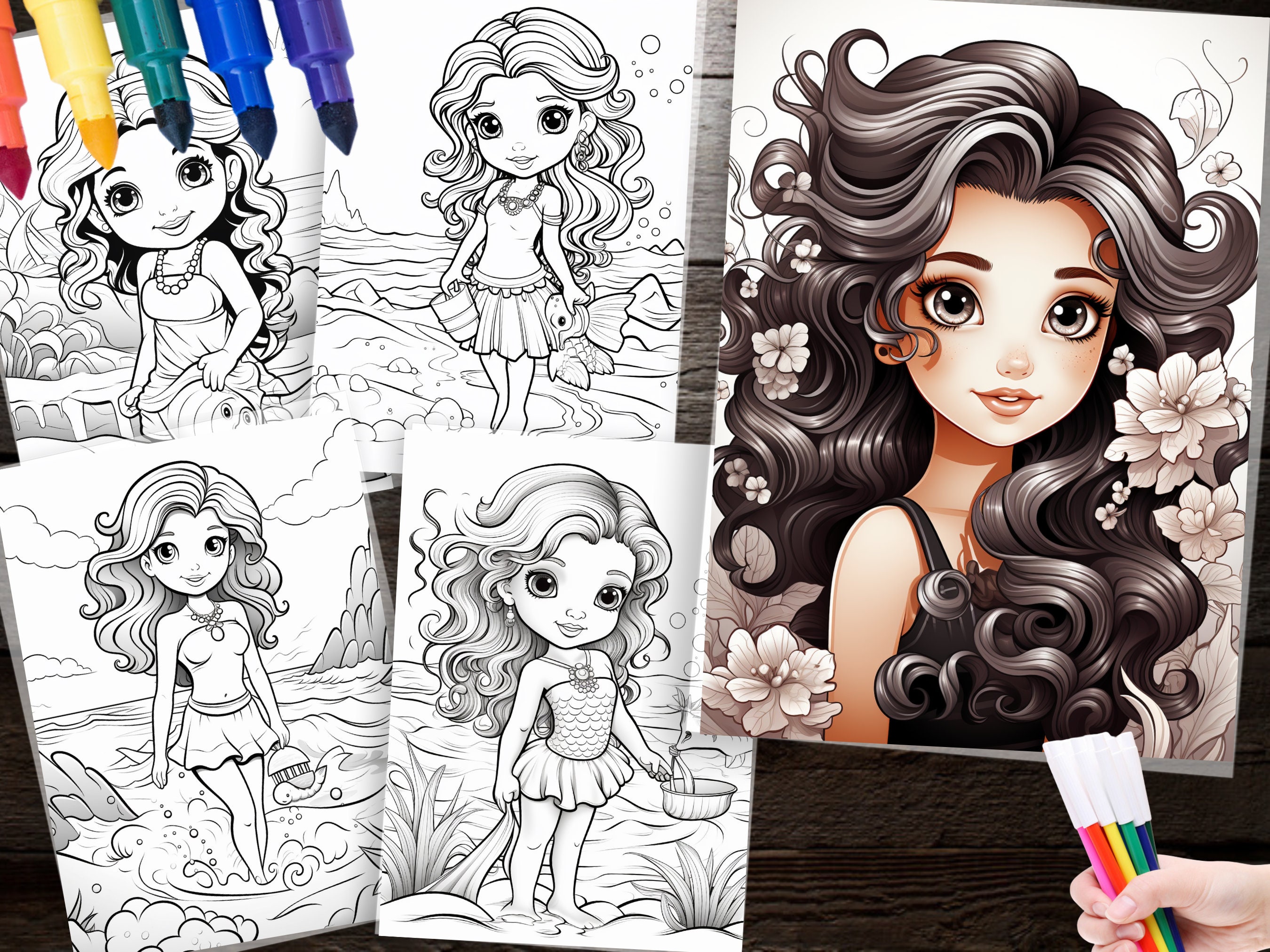 92 Cute Mermaid Coloring Pages for Adults Kids Adorable Coloring Book ...