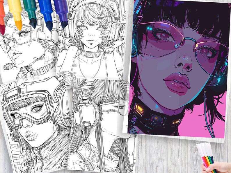 200 Anime Cyberpunk Girls Coloring Pages - Unique Designs (PDF Pattern ...