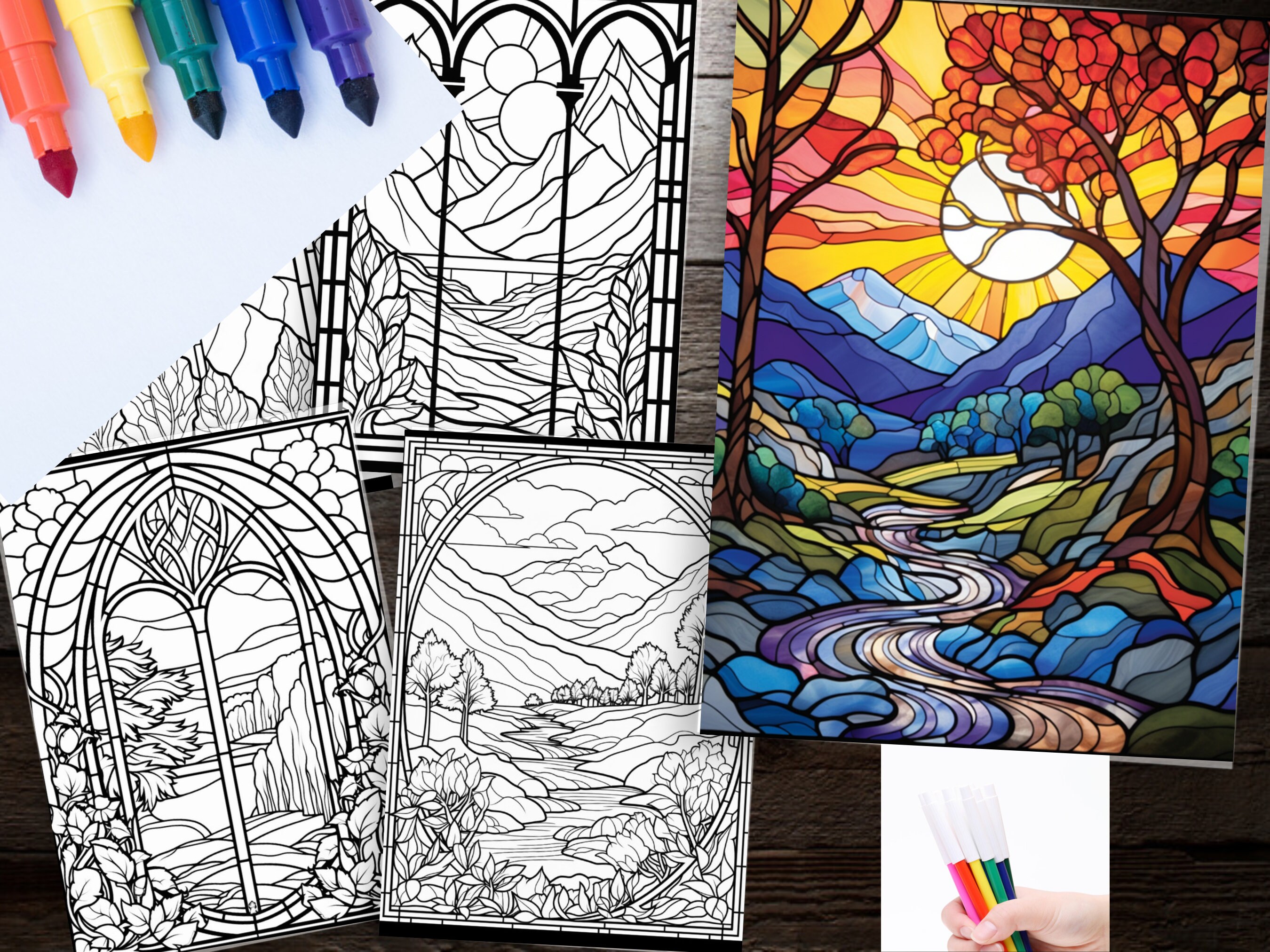 100 Stained Glass Patterns Coloring Pages, Printable PDF (digital ...