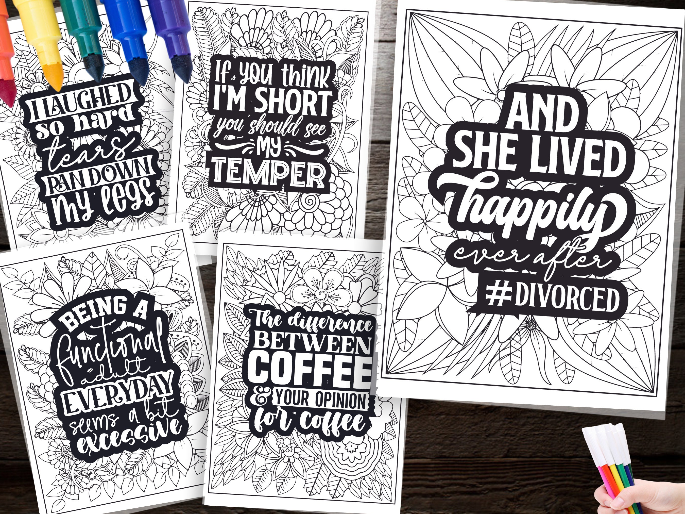 100 Funny Quotes Coloring Pages Instant Digital Download for Relaxation ...