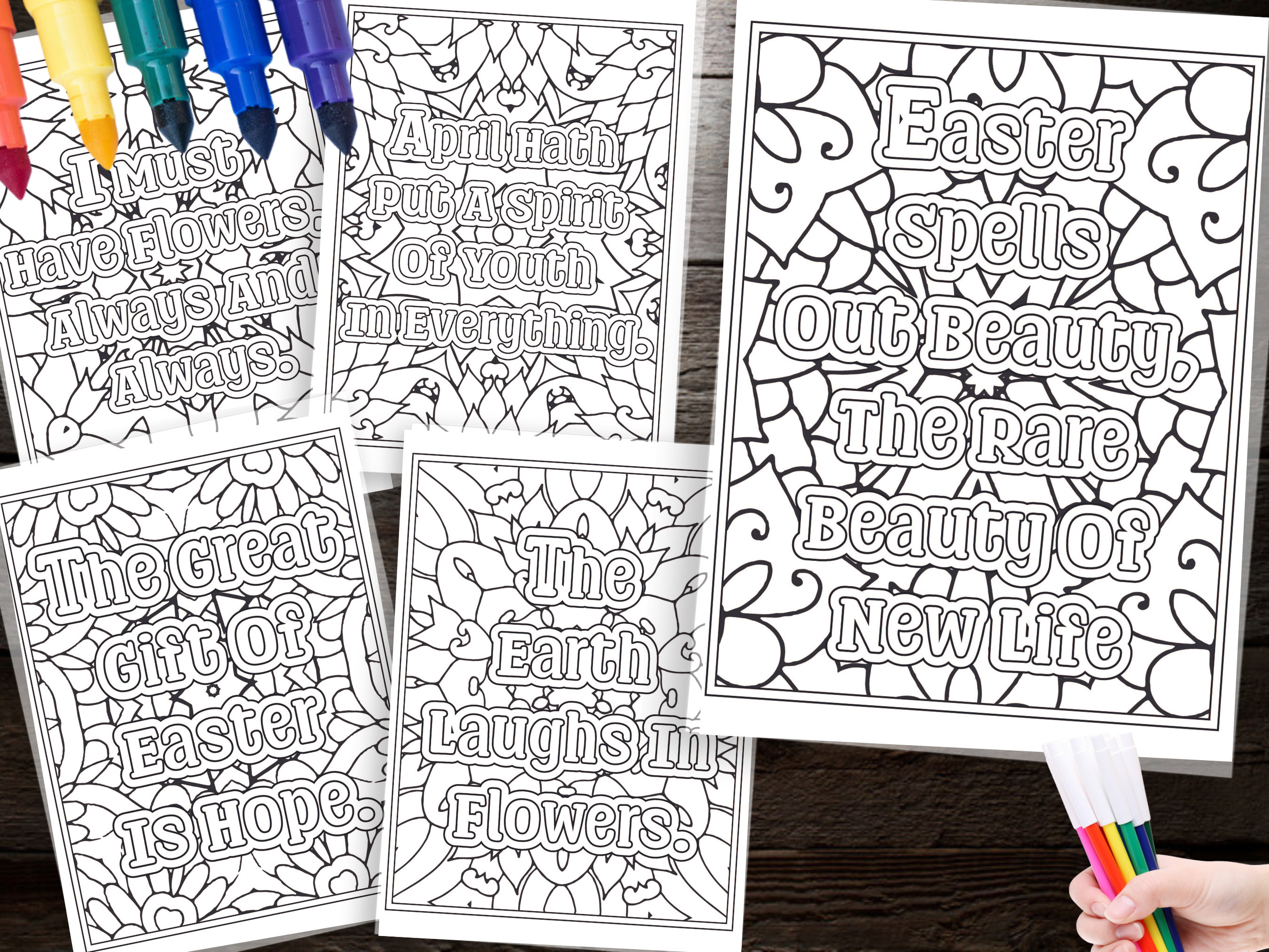 Easter Quotes Coloring Pages for Adult & Kids, Printable Spring Holiday ...