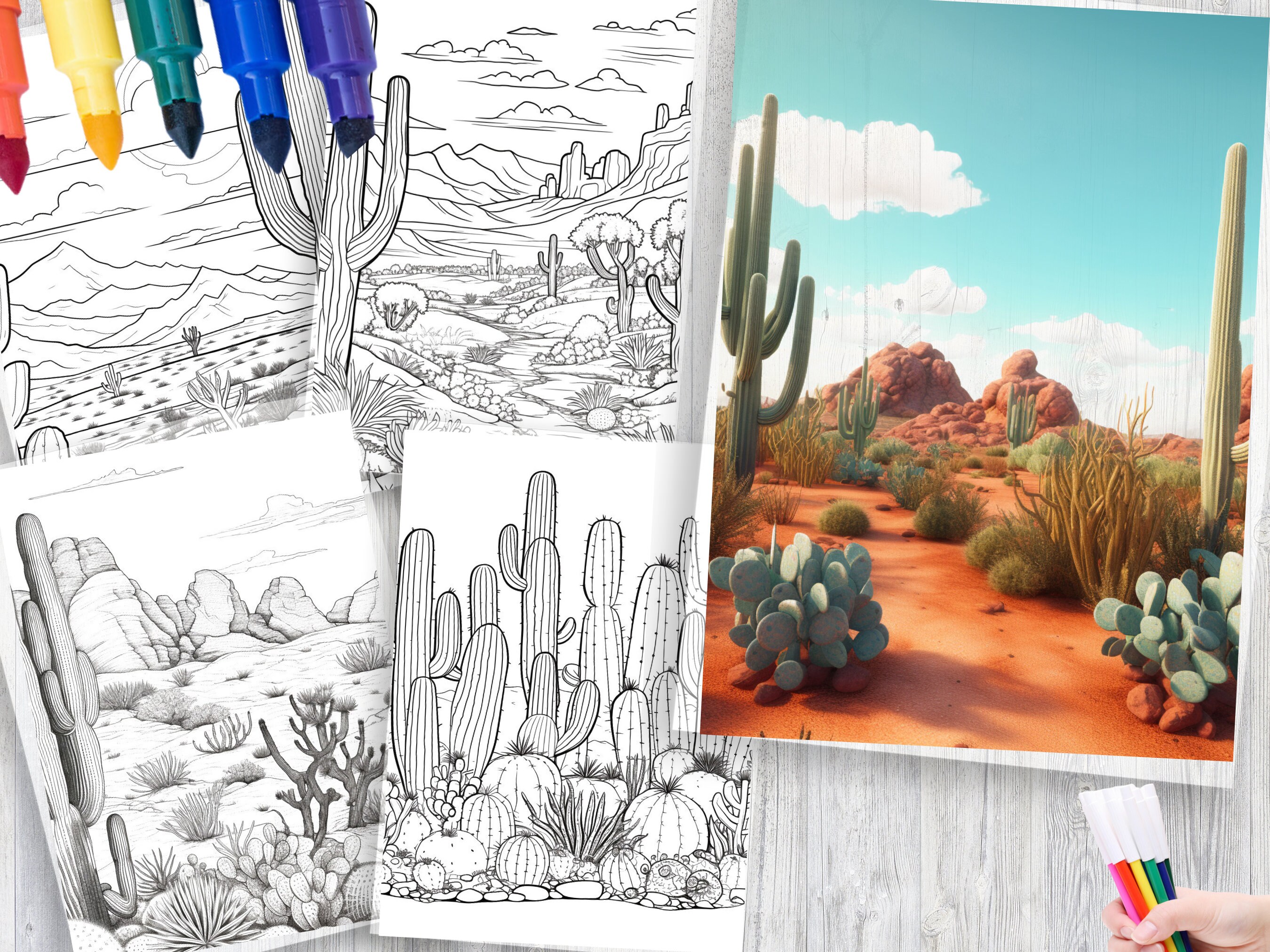 100 Desert Cactus Coloring Pages Relaxing and Fun Adult Coloring Book ...