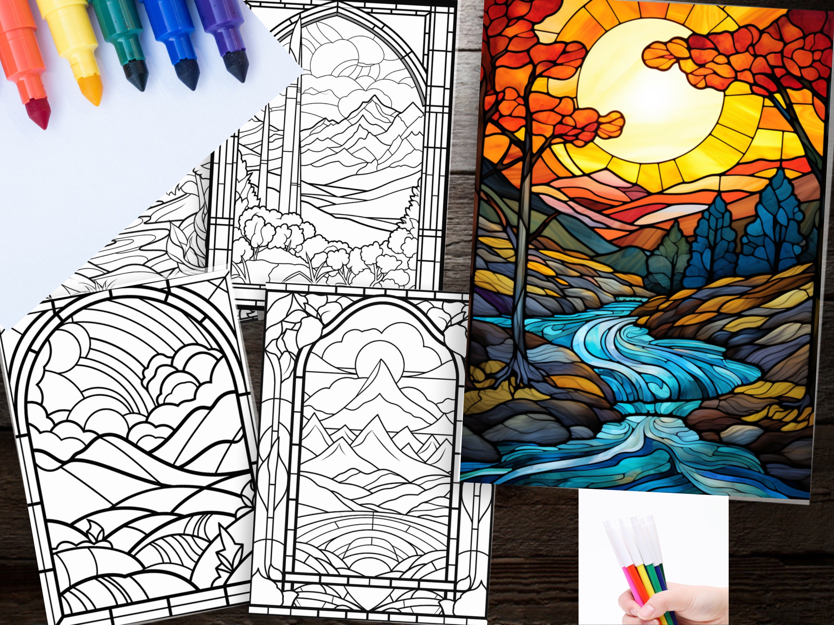 100 Stained Glass Patterns Coloring Pages, Printable PDF (digital ...