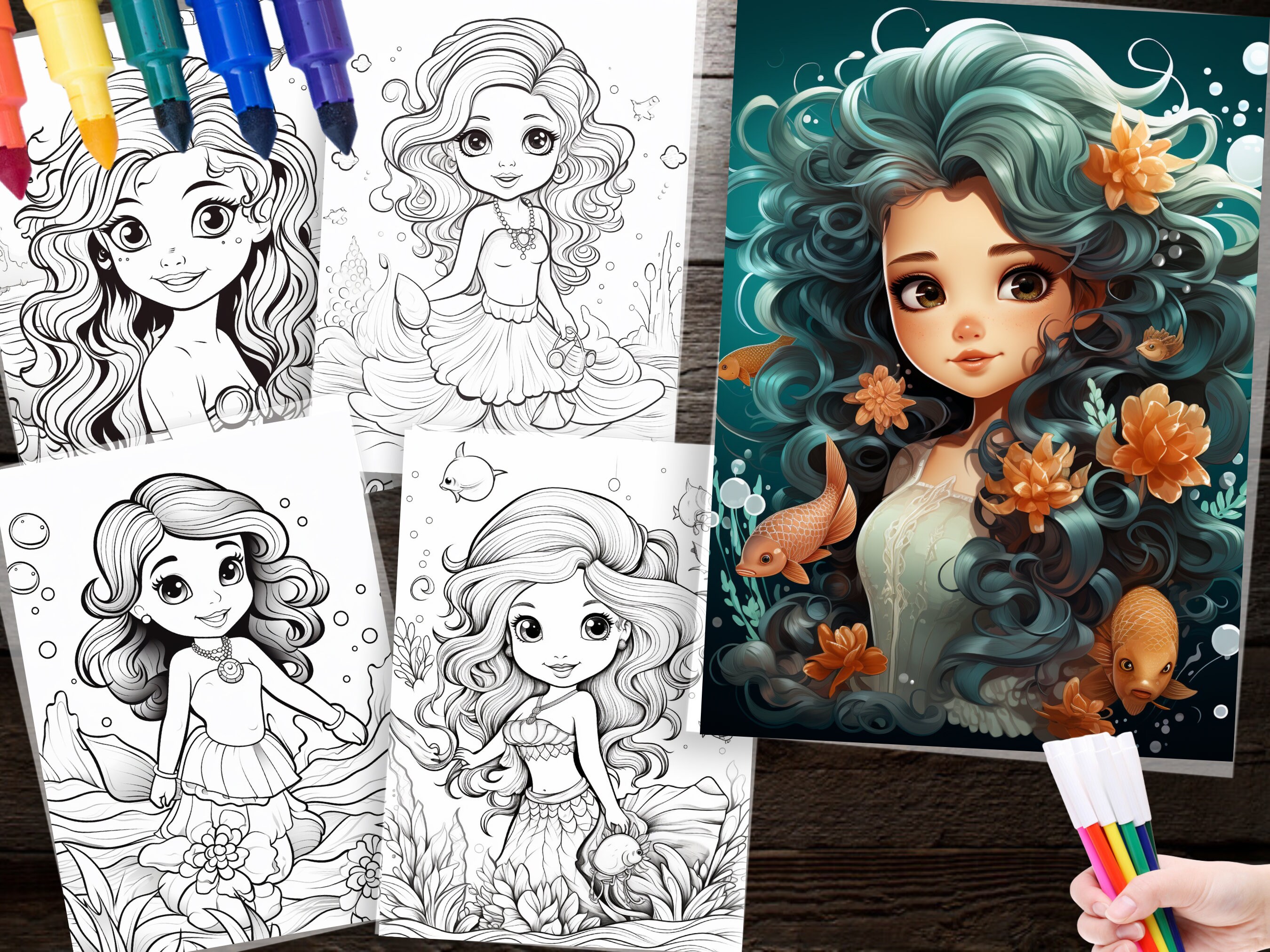 92 Cute Mermaid Coloring Pages for Adults Kids Adorable Coloring Book ...