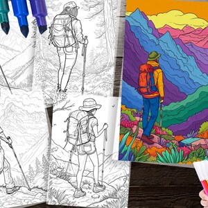 150 Hiking Adventure Coloring Pages for Adults and Kids Nature Inspired ...