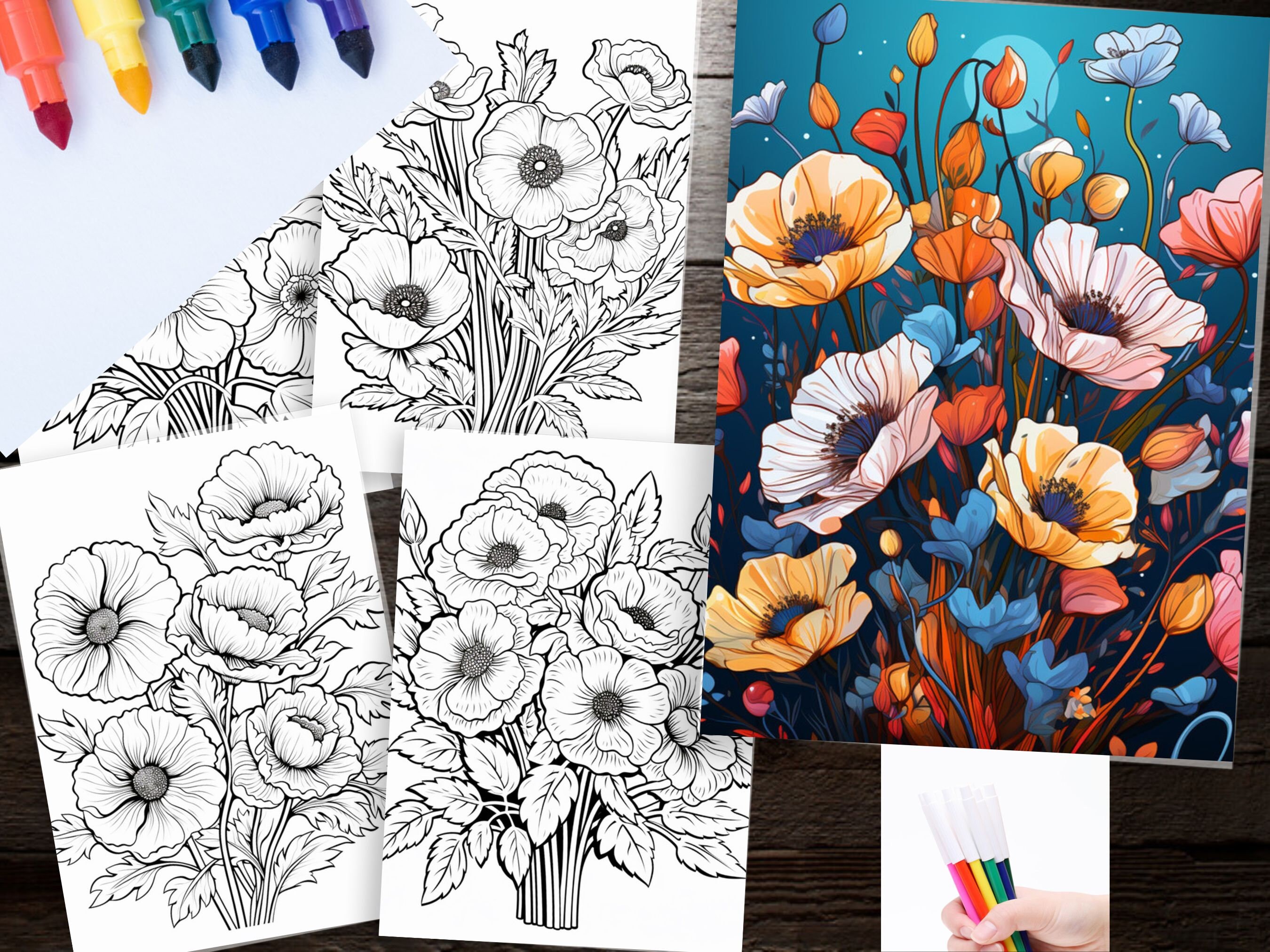 200 Flower Coloring Sheets for All Adults Kids Printable PDF - Etsy