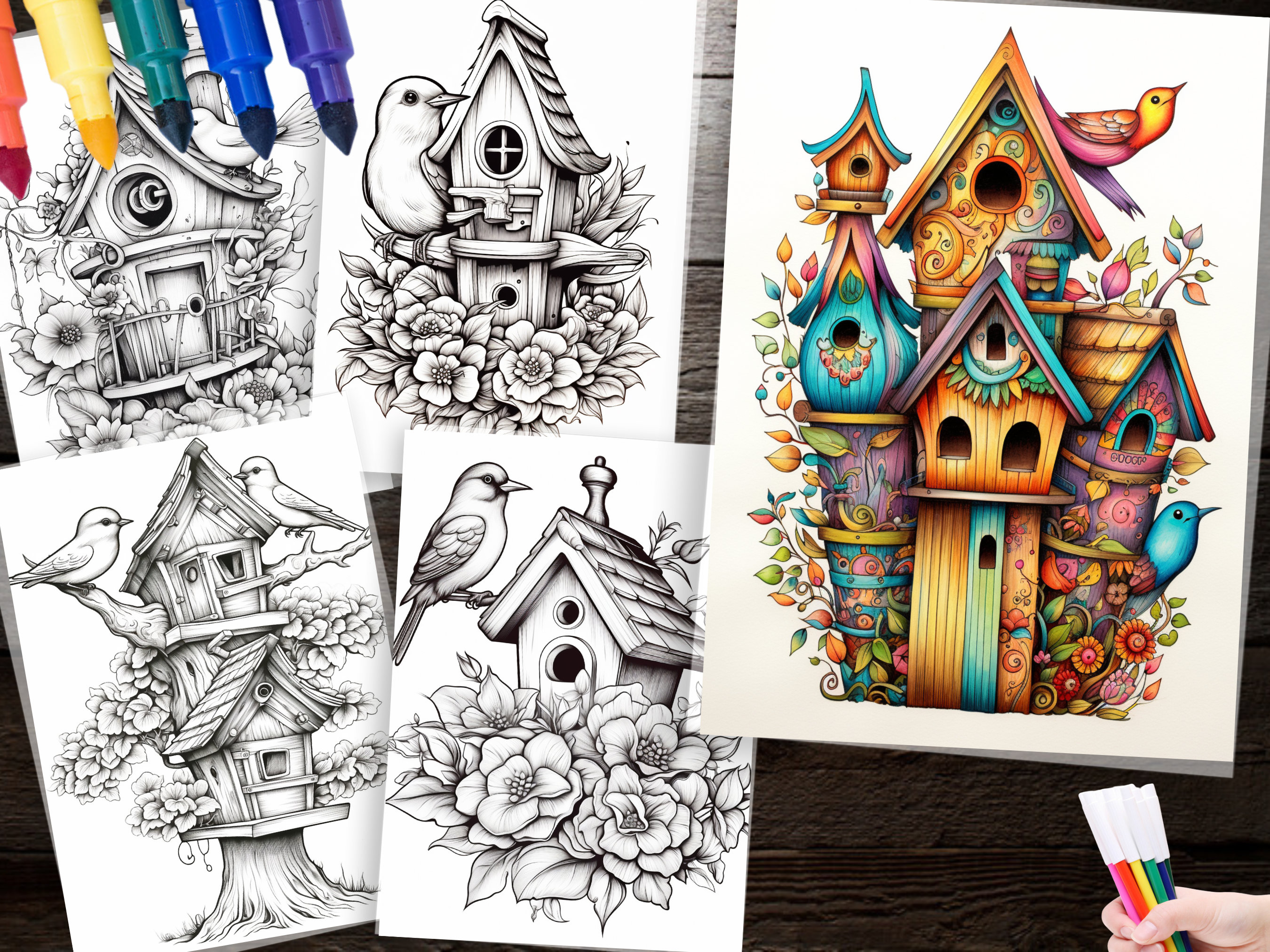 200 Birdhouse Coloring Pages for Adults & Kids (printable DIY) - Etsy