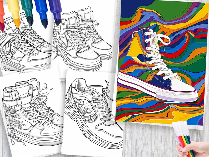 150 Sneaker Coloring Pages, Detailed Shoe Designs (digital Download) - Etsy