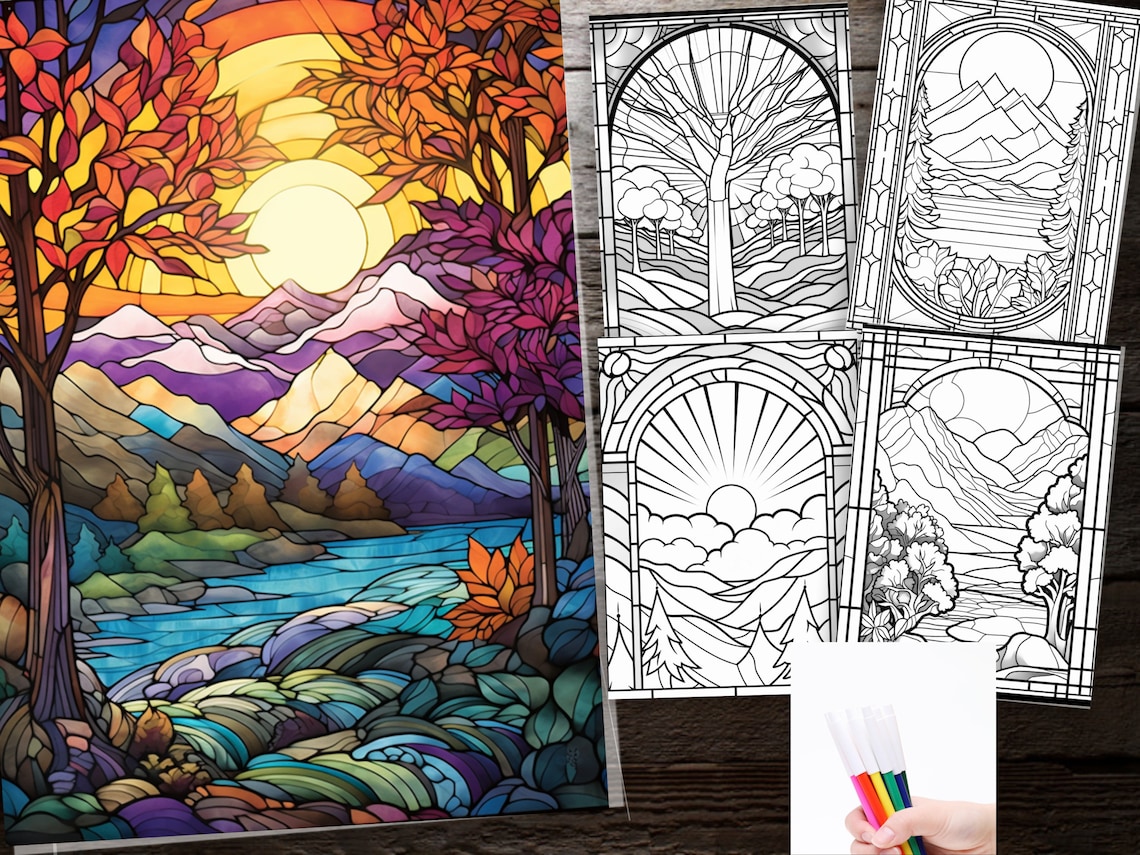 100 Stained Glass Patterns Coloring Pages, Printable PDF (digital ...