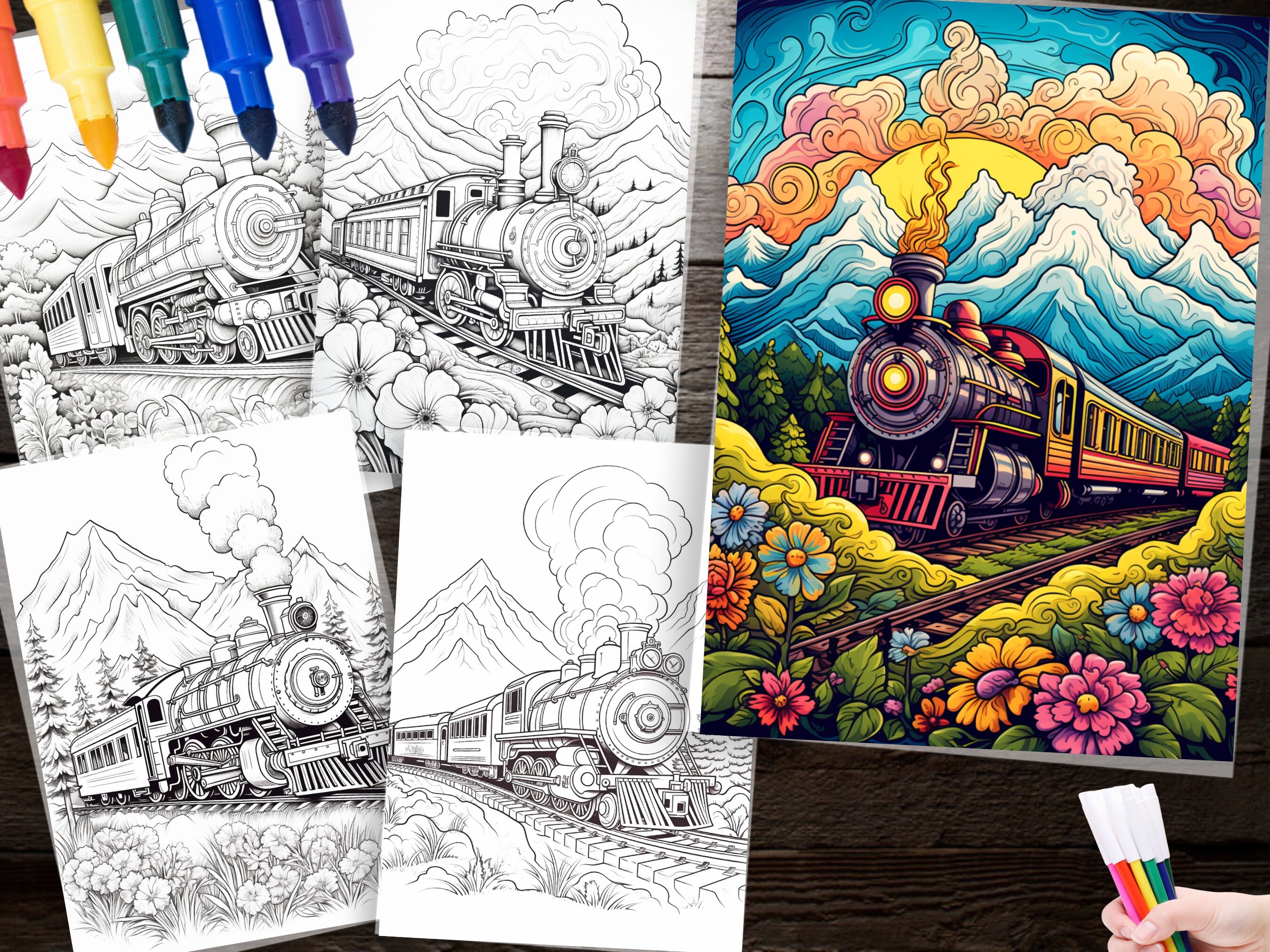 240 Magical Train Coloring Page for Kids and Adults Instant Download ...