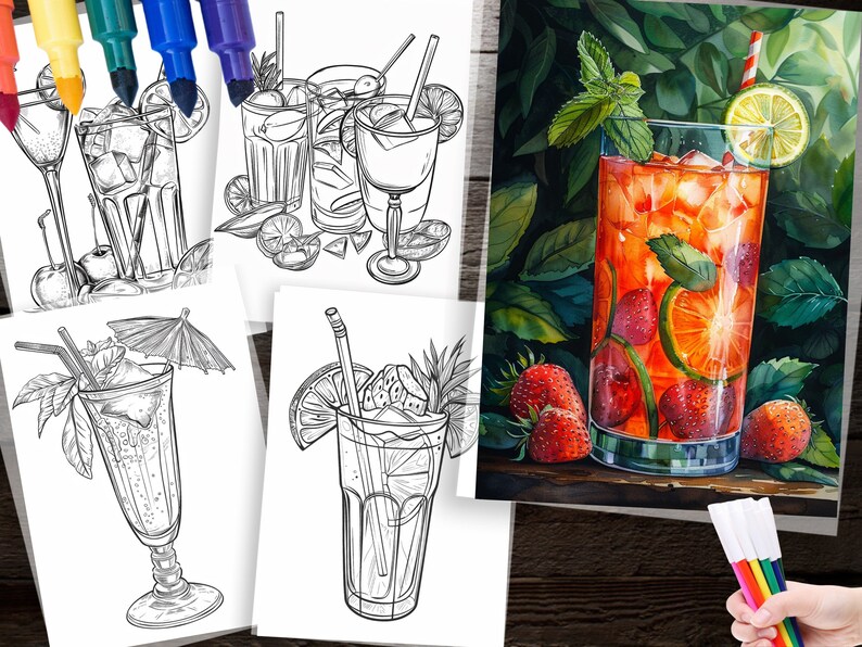 130 Summer Drinks Printable Coloring Pages for Relaxation & Fun Instant ...