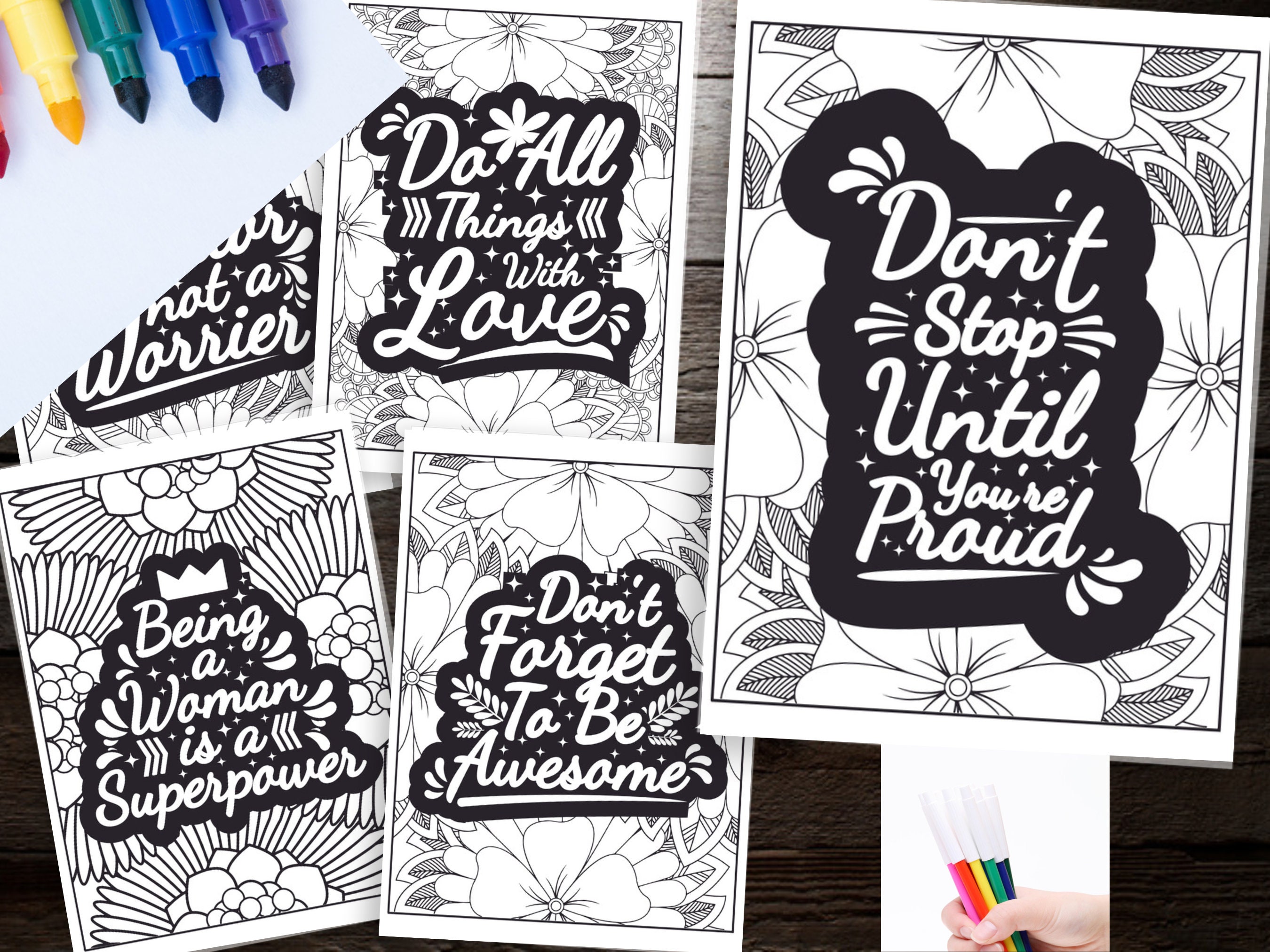 120 Printable Inspirational Quotes Coloring Book Pages Adult - Instant ...