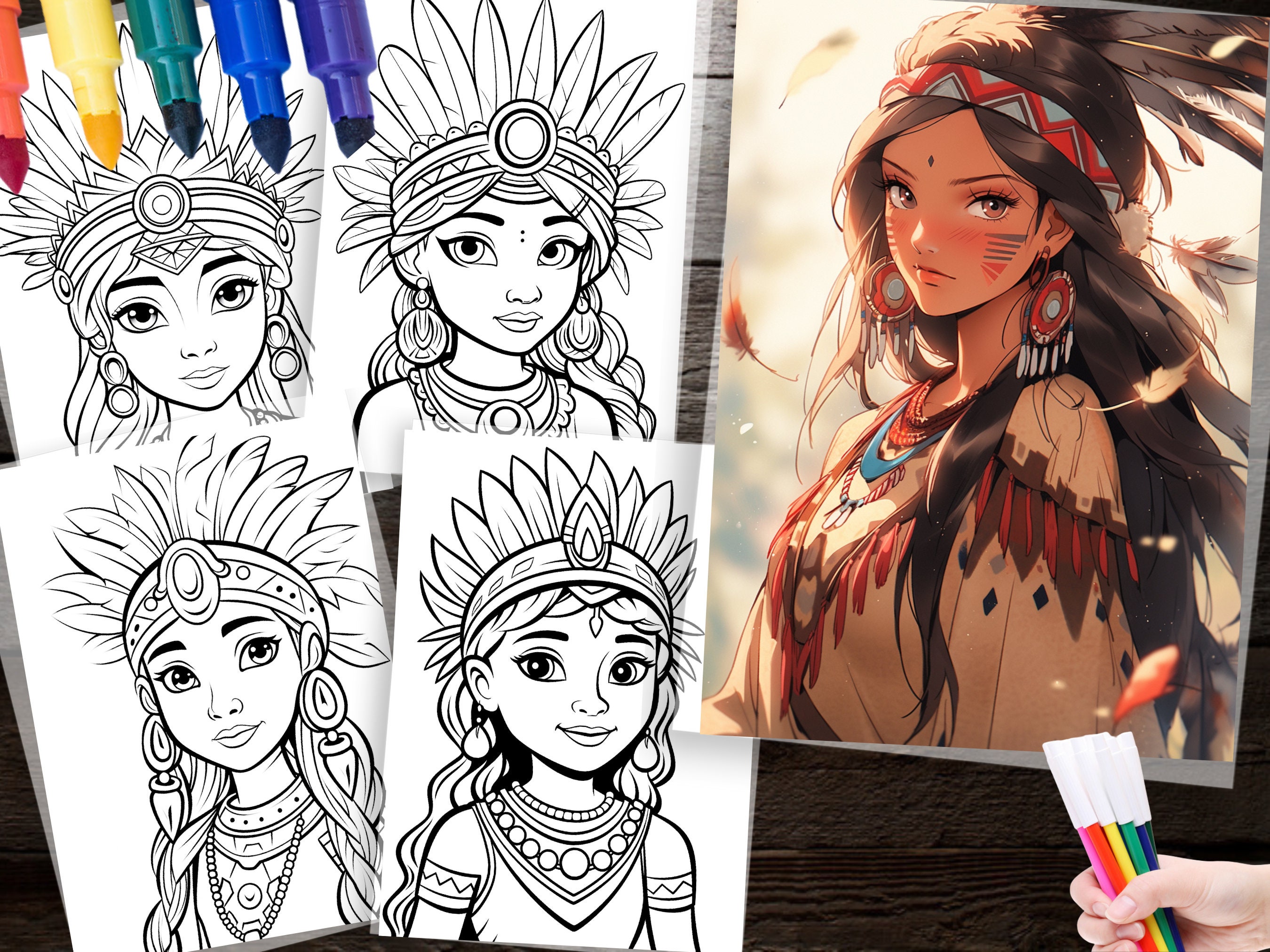 300 Native American Girls Coloring Pages Beautiful Illustrations for ...
