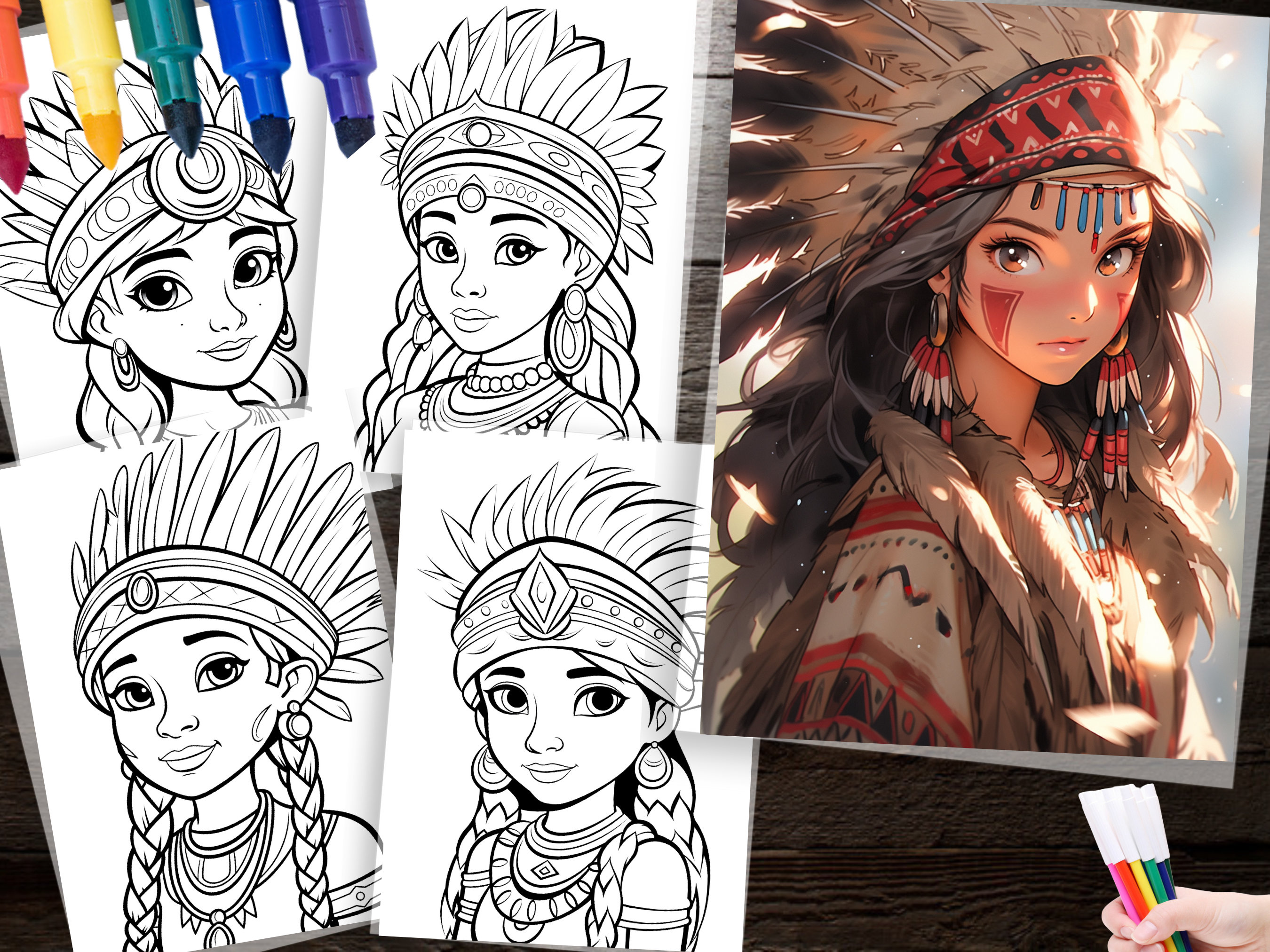 300 Native American Girls Coloring Pages Beautiful Illustrations for ...