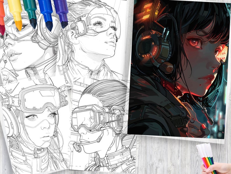 200 Anime Cyberpunk Girls Coloring Pages - Unique Designs (PDF Pattern ...