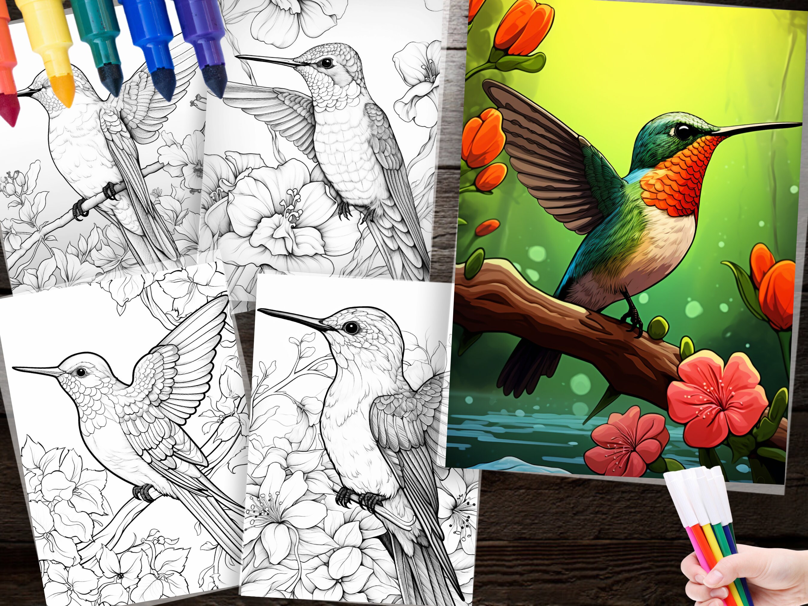 300 Beautiful Hummingbird Coloring Pages Relaxing Designs for Mindful ...