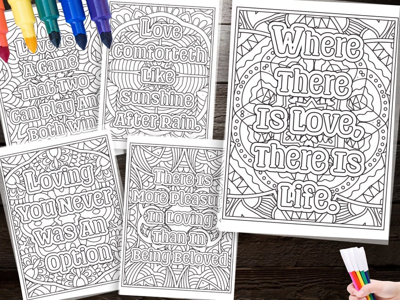 Love Quotes Valentine's Day Coloring Pages Bundle for Adult - Love ...