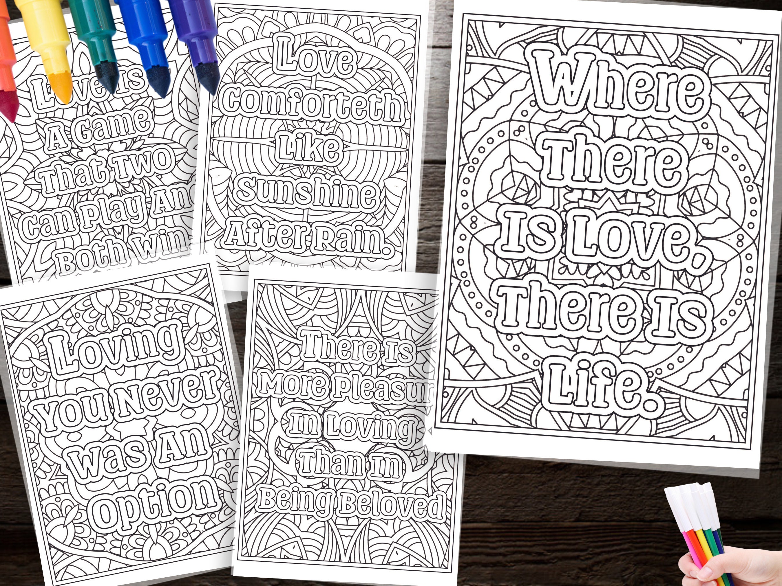 Love Quotes Valentine's Day Coloring Pages Bundle for Adult - Love ...