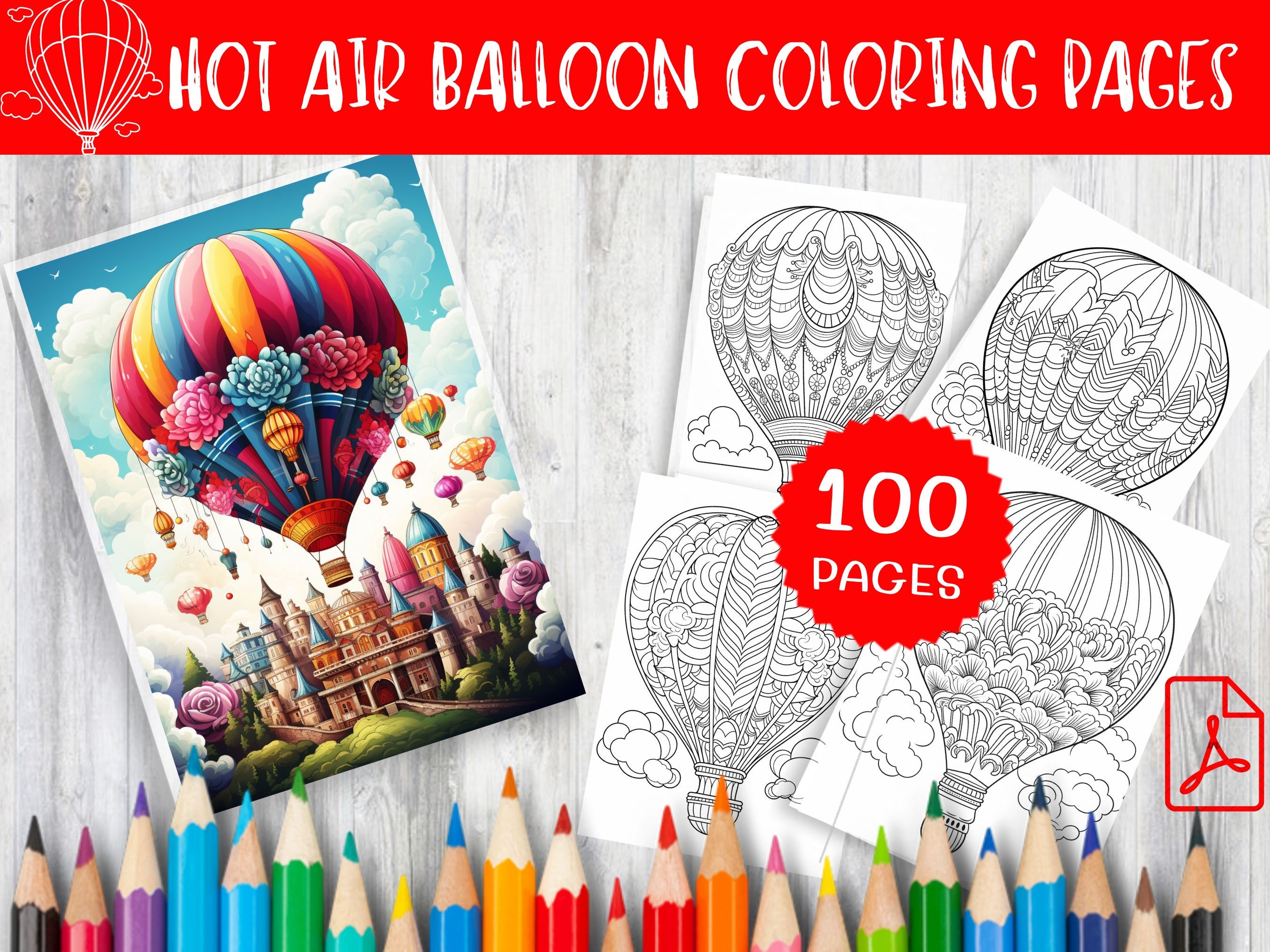 100 Hot Air Balloon Coloring Pages Fun and Relaxing Designs for All ...