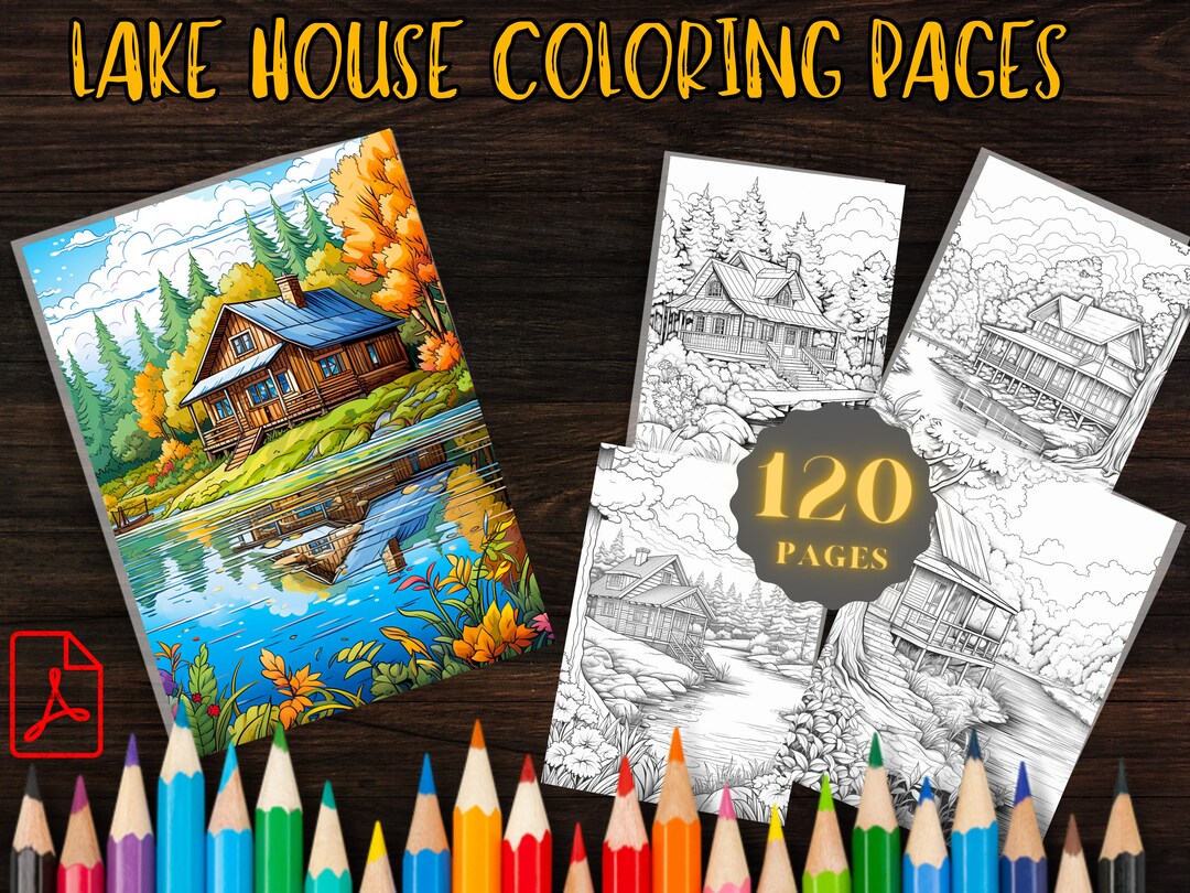 Lake House Coloring Pages – 120 Relaxing Nature Scenes (PDF Pattern) - Etsy