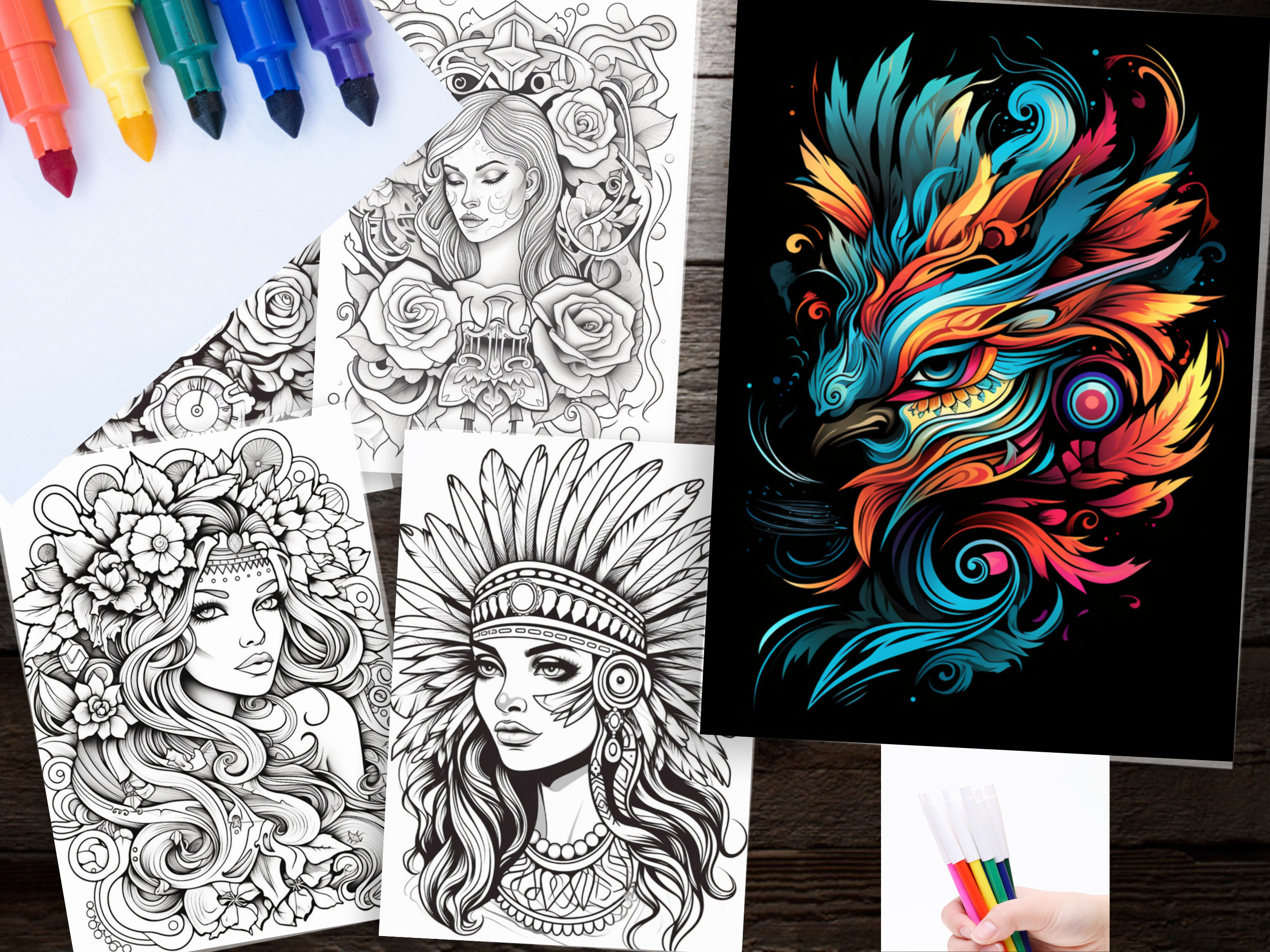 260 Printable Tattoos Coloring Pages for Kids and Adults , Grayscale ...